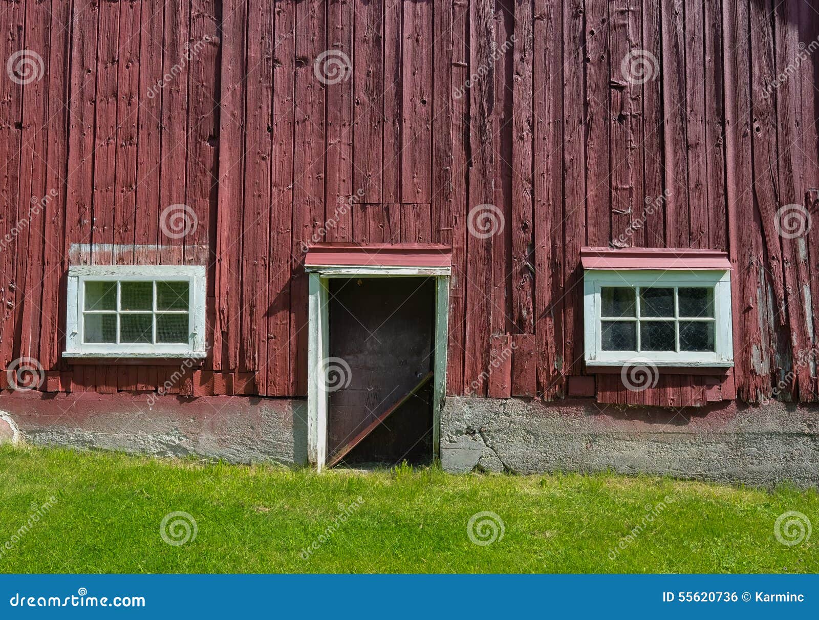 Side of Red Barn with Windows Stock Photo - Image of door, painted ...