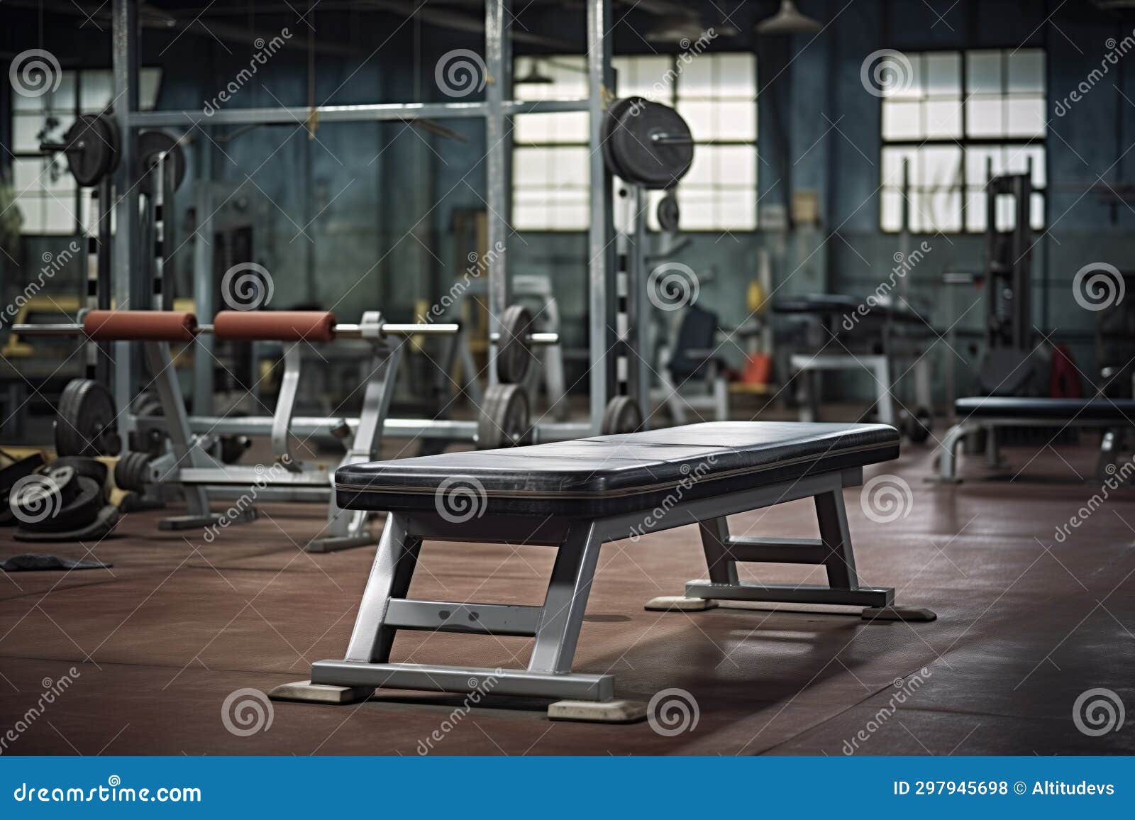 Side Shot of an Exercise Bench in the Middle of a Gym Stock Photo ...
