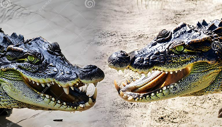 A Side-by-side Comparison Image of an Alligator and a Crocodile Stock ...