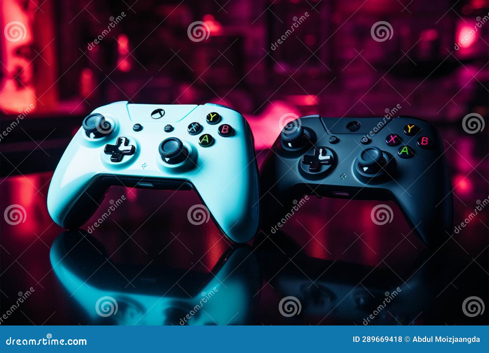 Side by Side, Two Game Controllers Await Players Eager Hands Stock ...