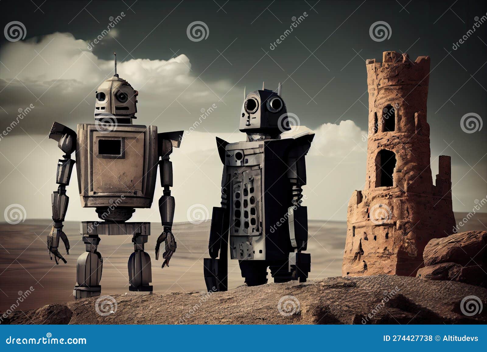 Side-by-side, Two Robots Stand Guard Over Their Mysterious and Unknown ... Side-by-side, Two Robots Stand Guard Over Their Mysterious and Unknown ...