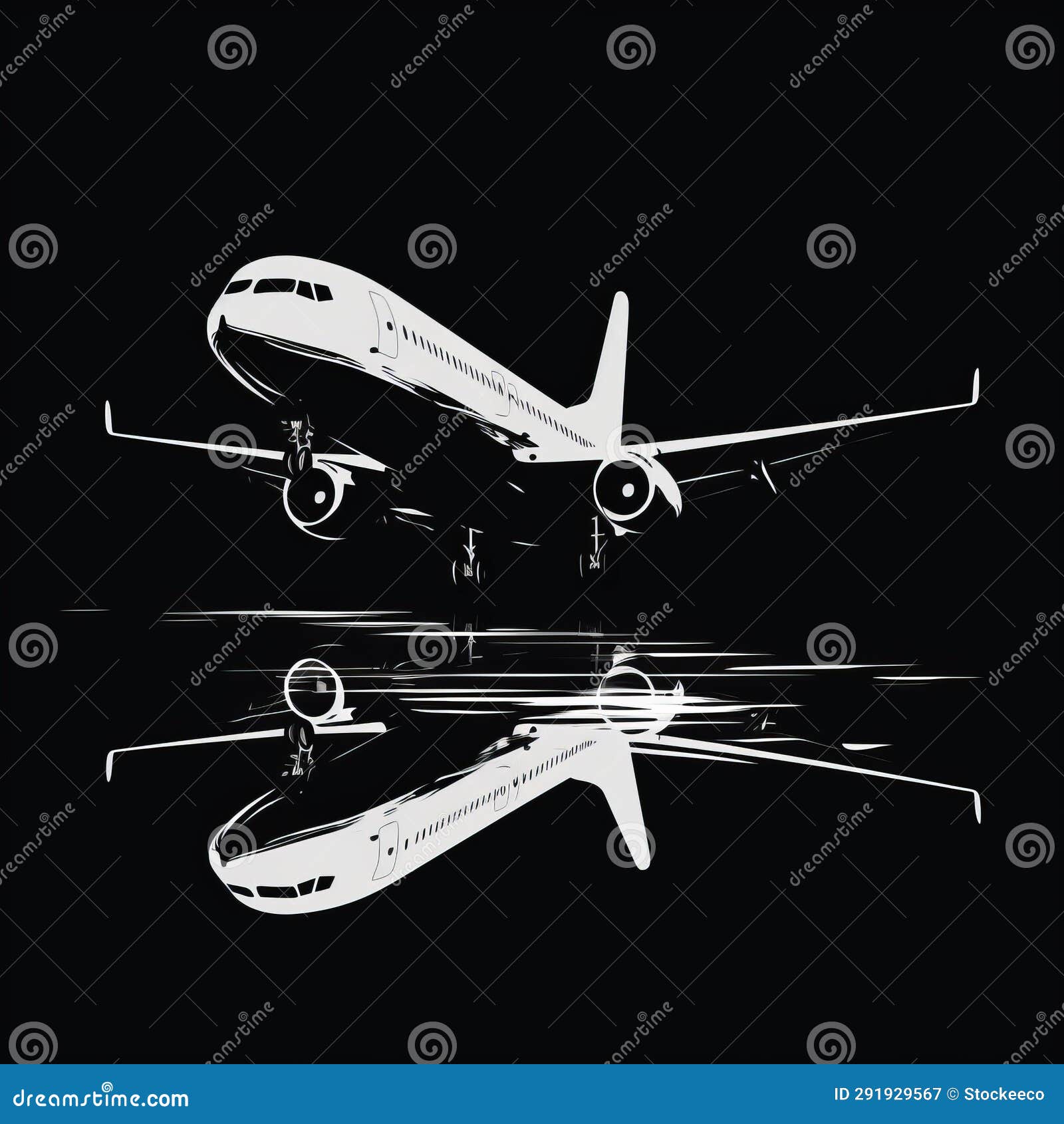 Hyper-realistic Black and White Airplane Silhouette with Reflection ...