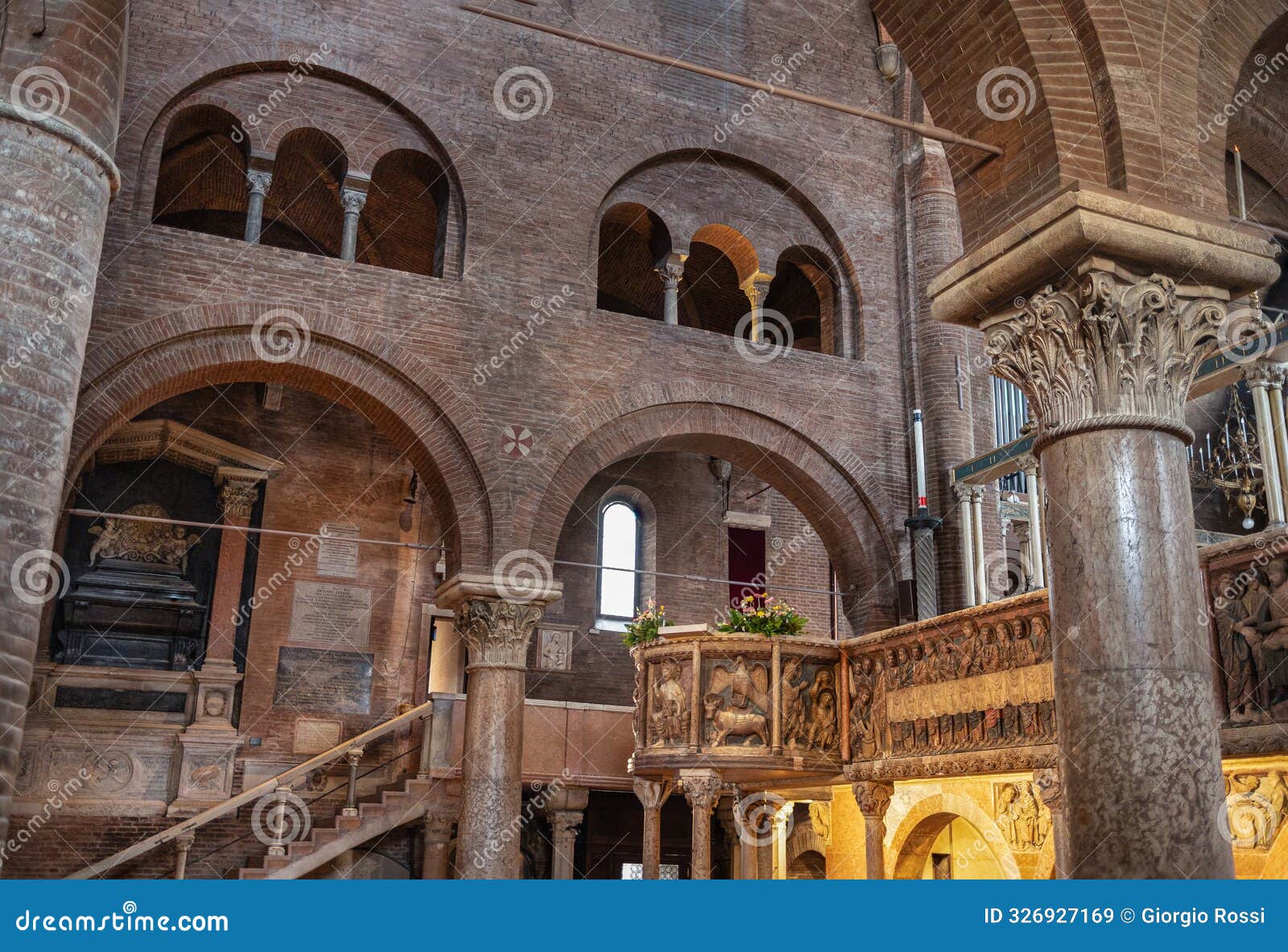 Side Staircase, Stage and Arches Inside Modena Cathedral, Italy Stock ...