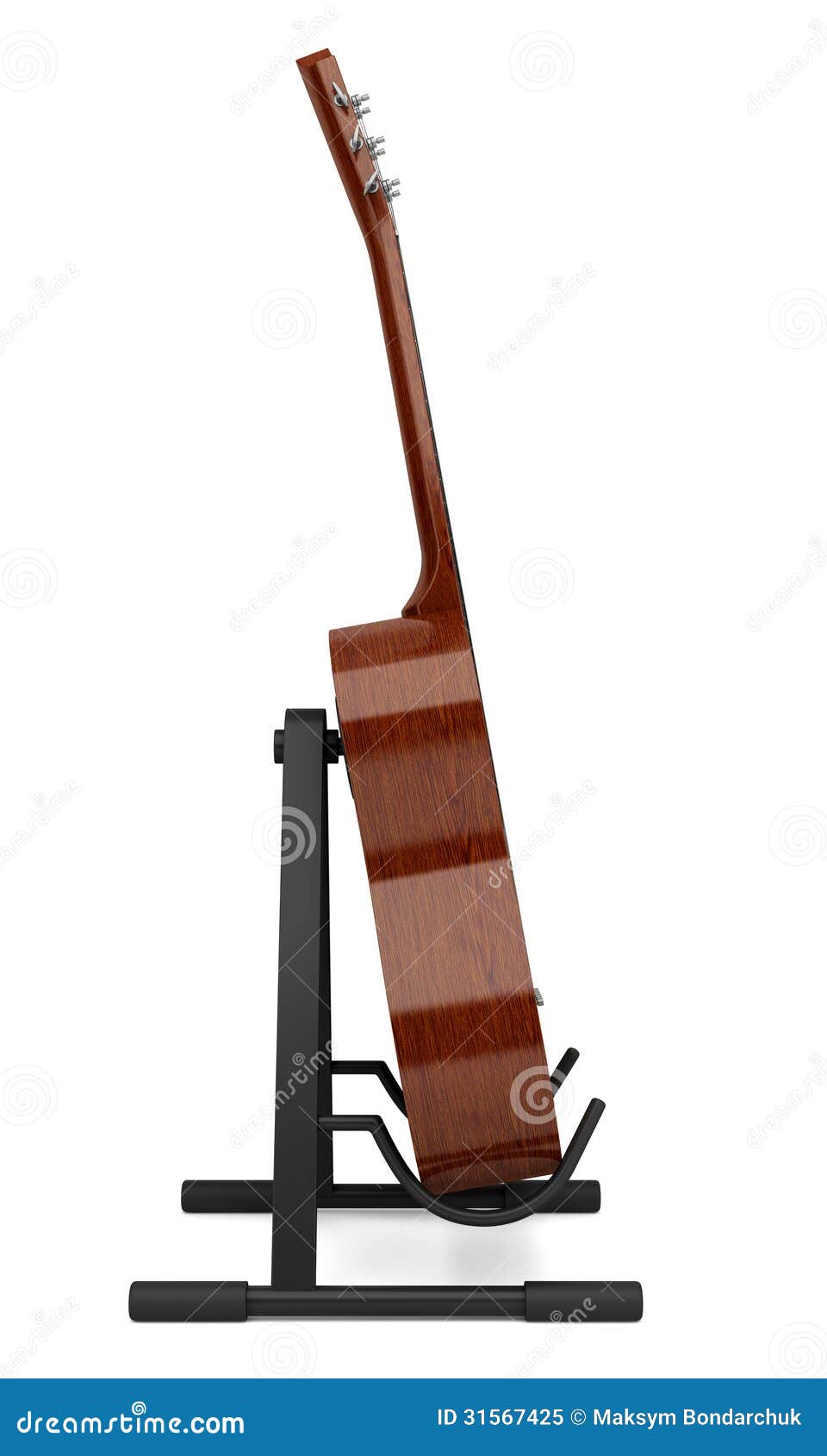 Side View of Acoustic Guitar on Stand Isolated on White Stock ...