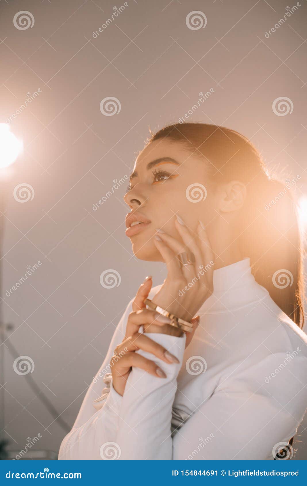 Side View of African American Female Model Posing in Studio Stock Image ...