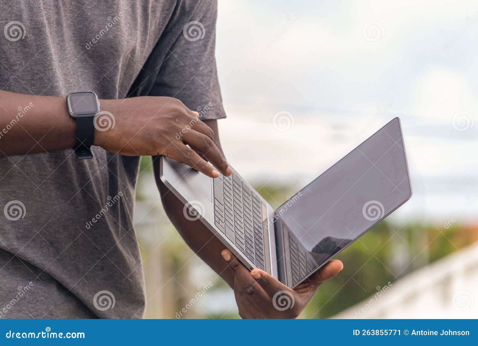 Side View, African Web Developer Works with His Laptop Stock Image ...