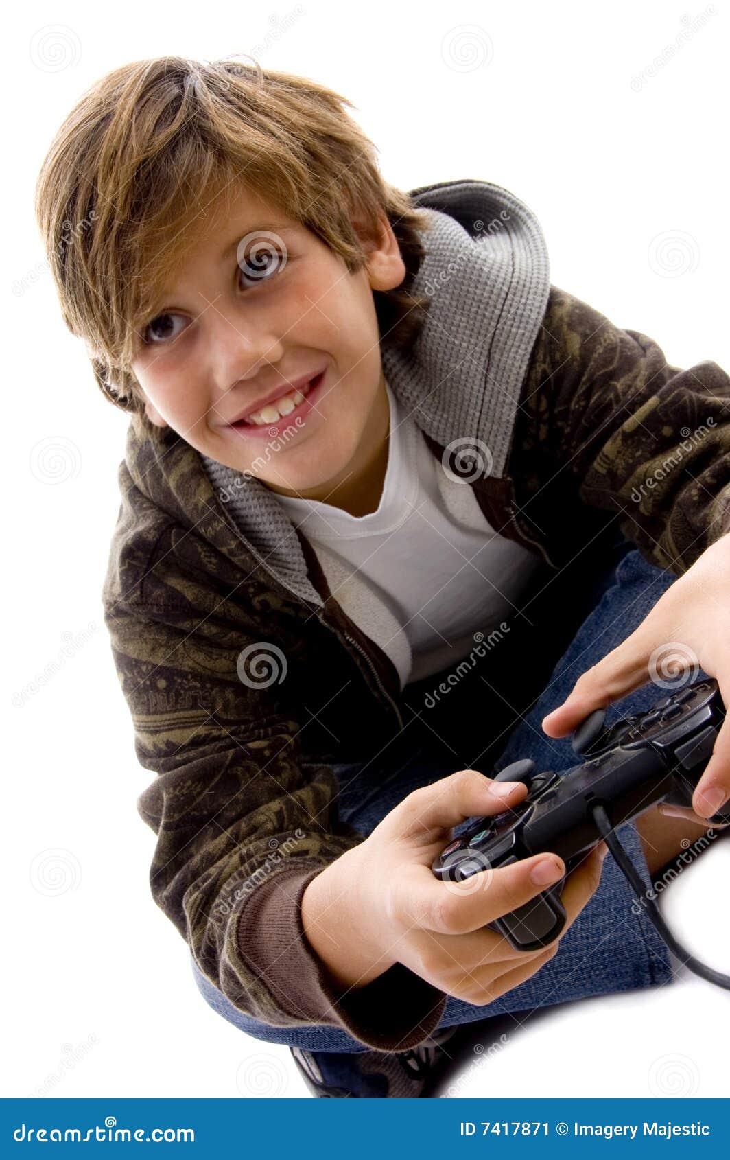 Side View of Amused Boy Playing Videogame Stock Image - Image of ...