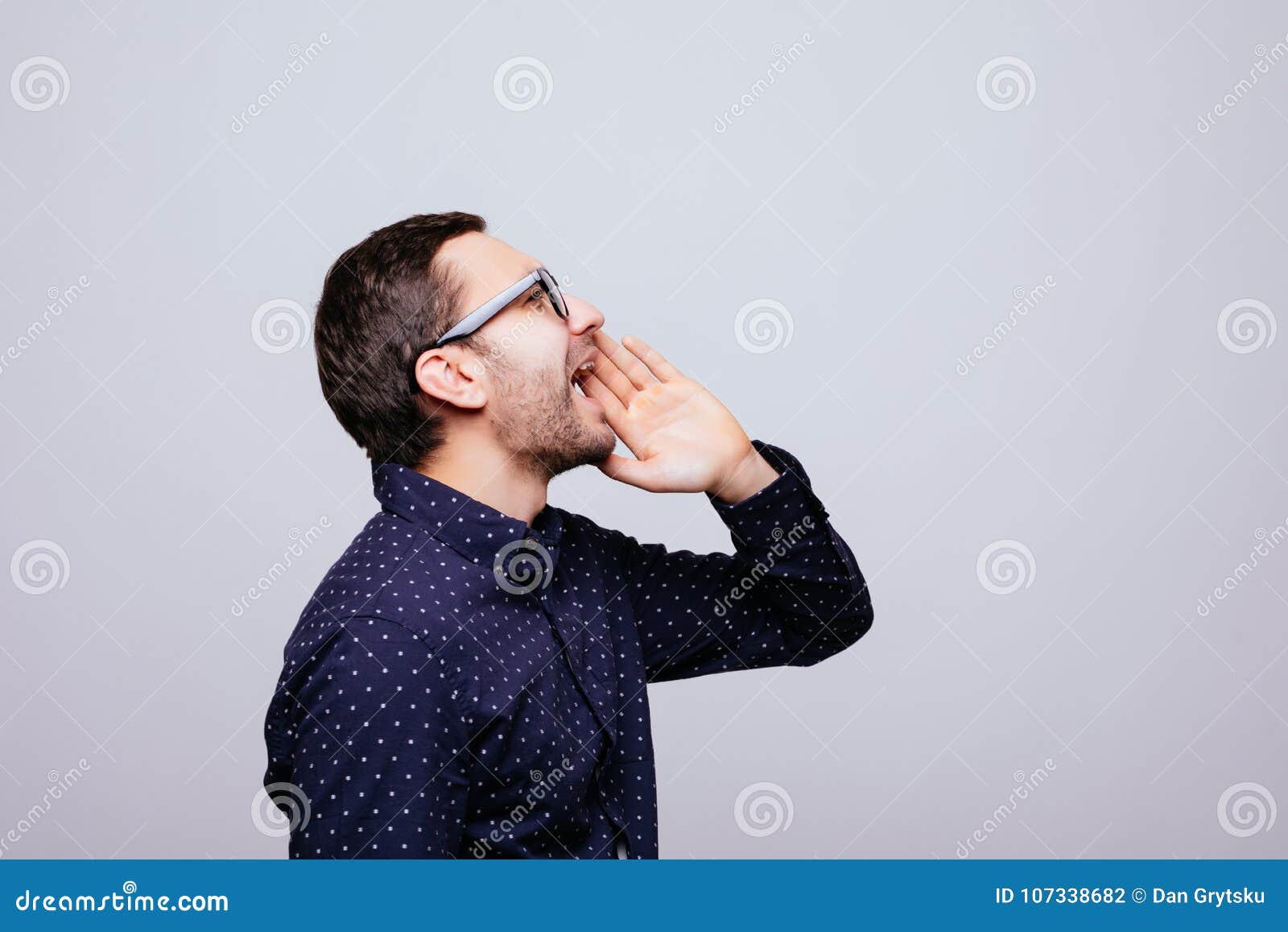 Side View of an Angry Man Shouting Isolated on Gray Background Stock ...