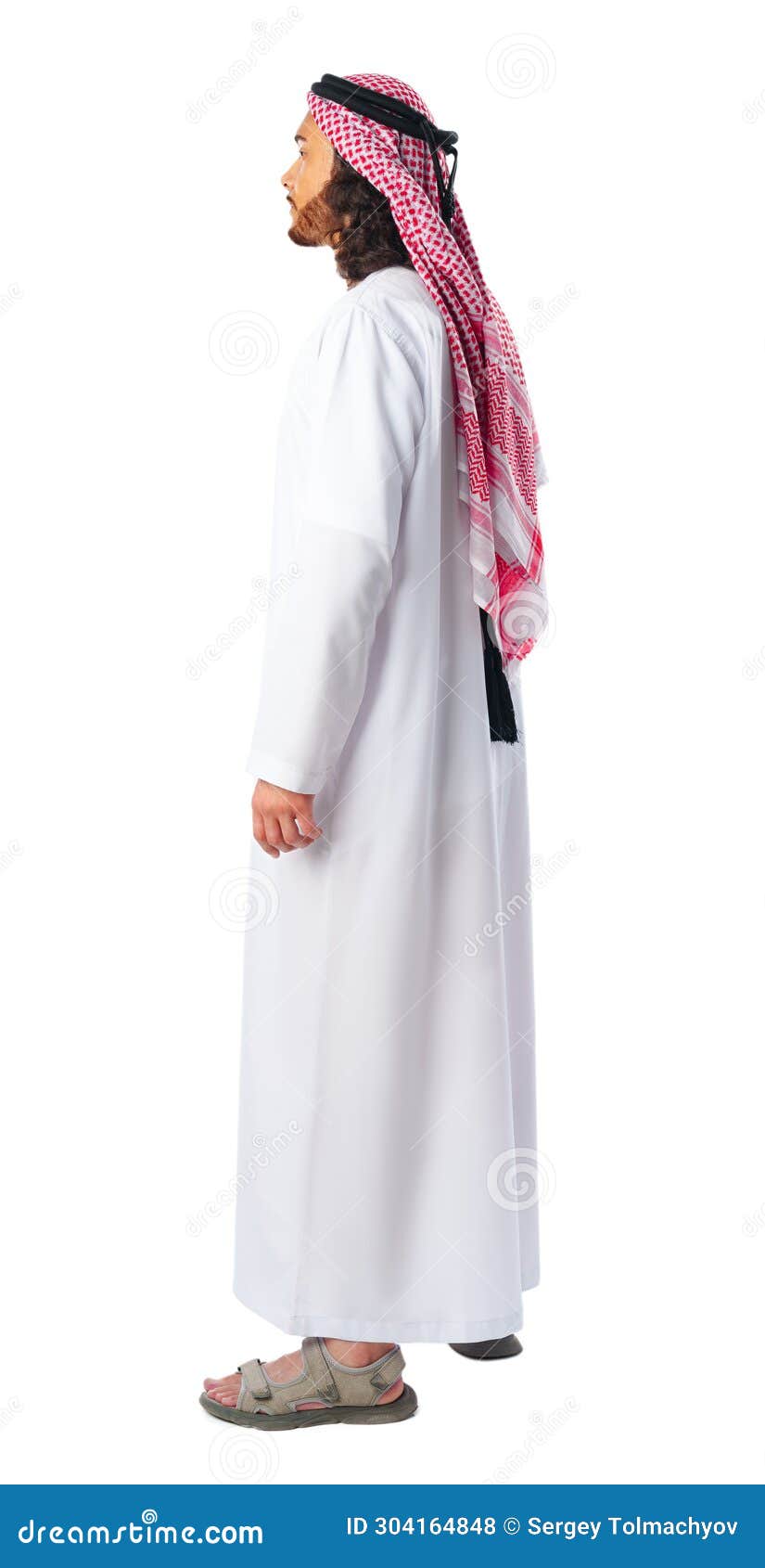 Side View of an Arab Man Standing on White Isolated Background Stock ...