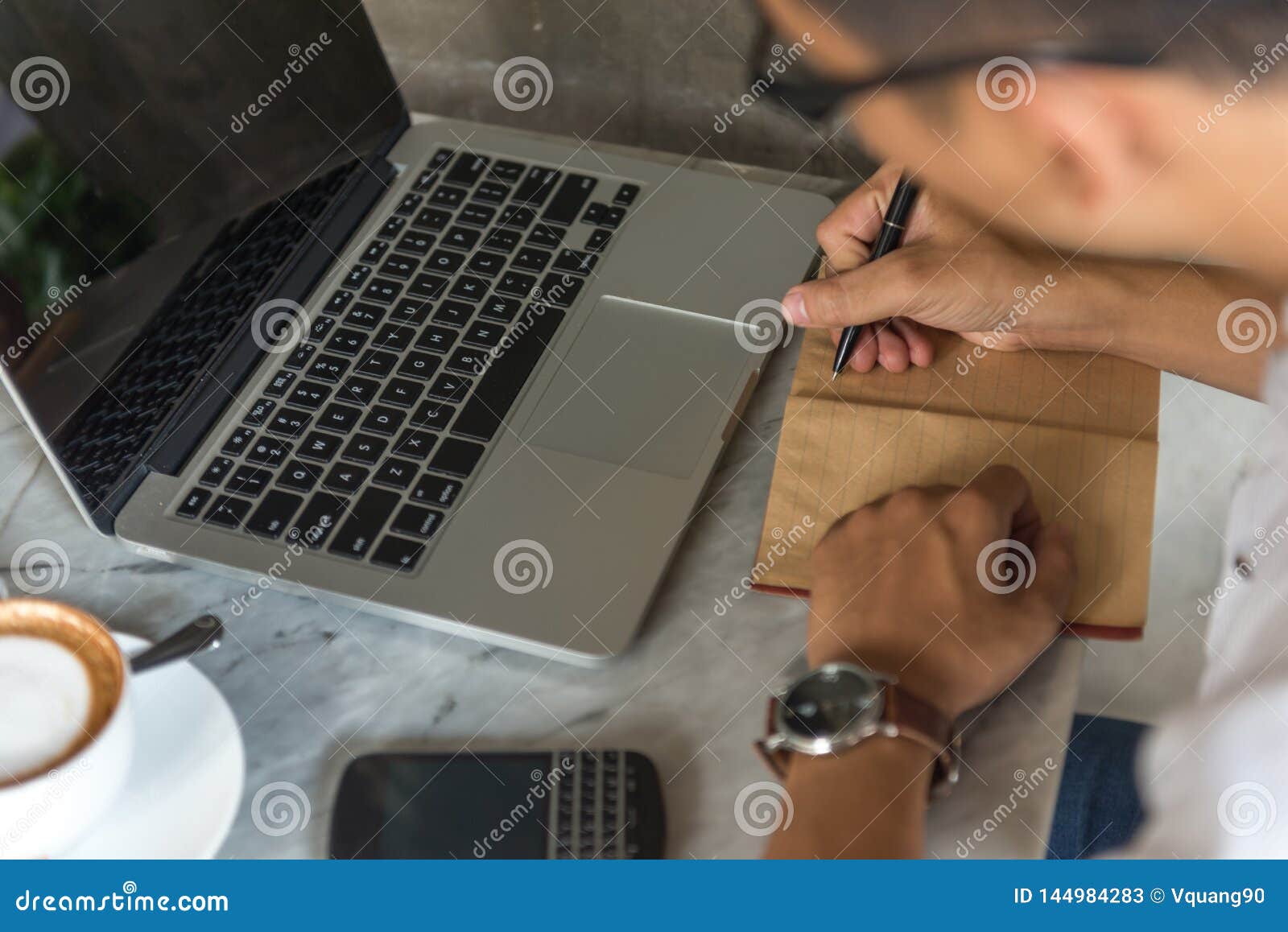 Side View of Asian Man Writing into Notes Stock Image - Image of note ...