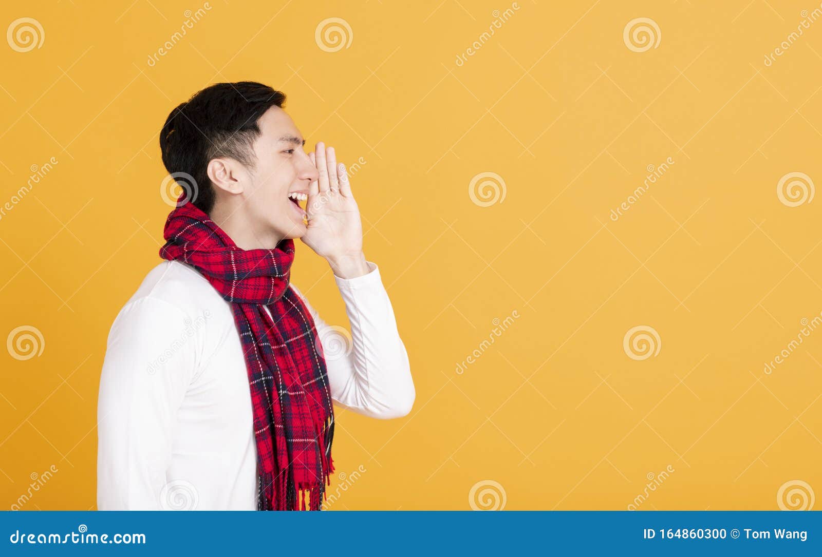 Side View Asian Young Man Shouting Stock Photo - Image of open ...