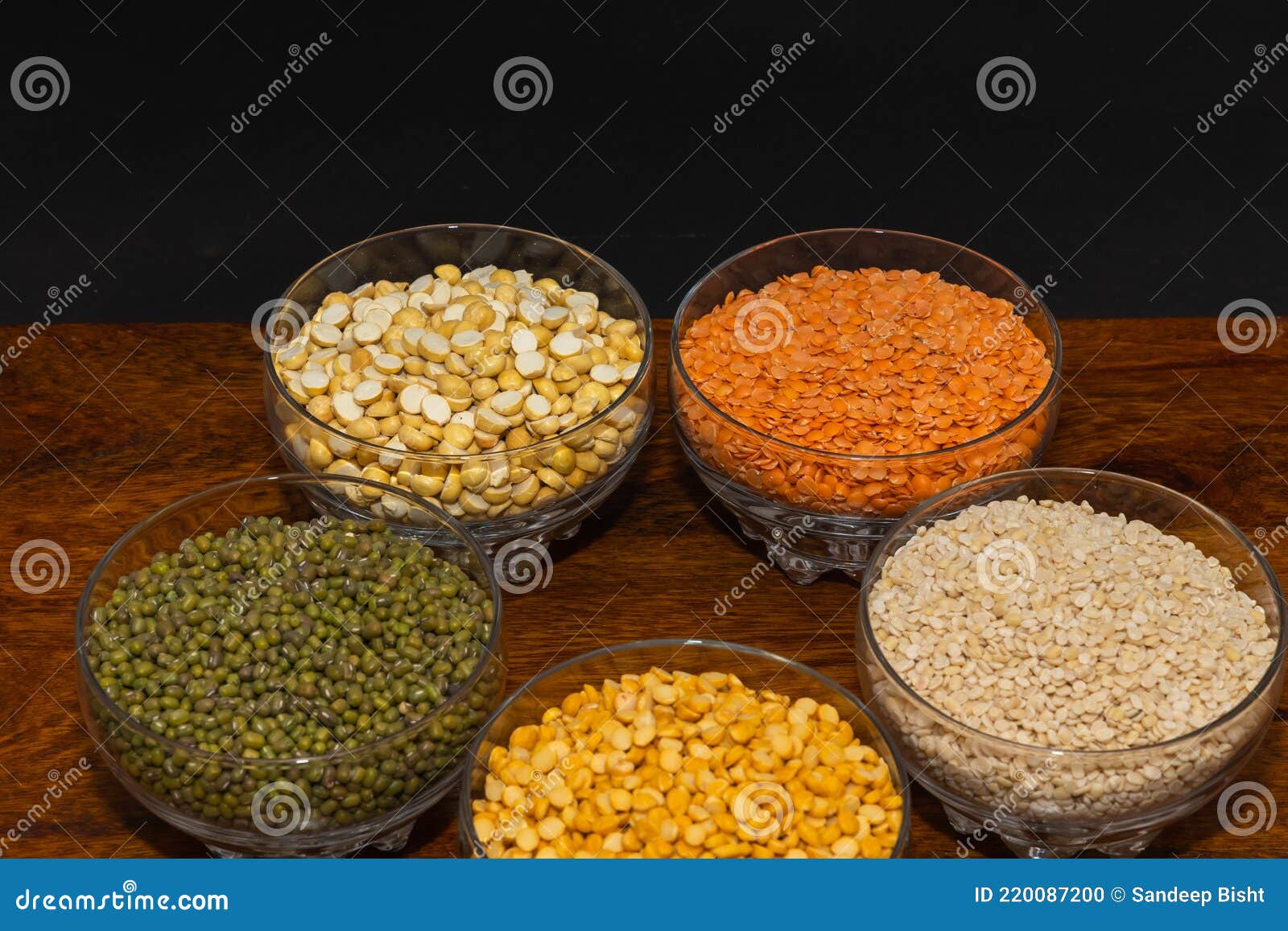 Side View of Assorted Varieties Lentils Kept in Different Bowls Stock ...