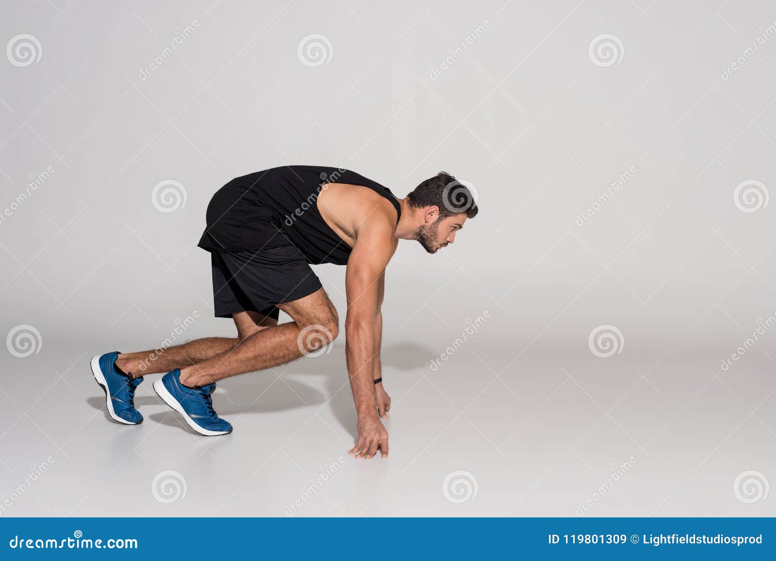 Side View of Athletic Young Runner in Start Position Stock Image ...