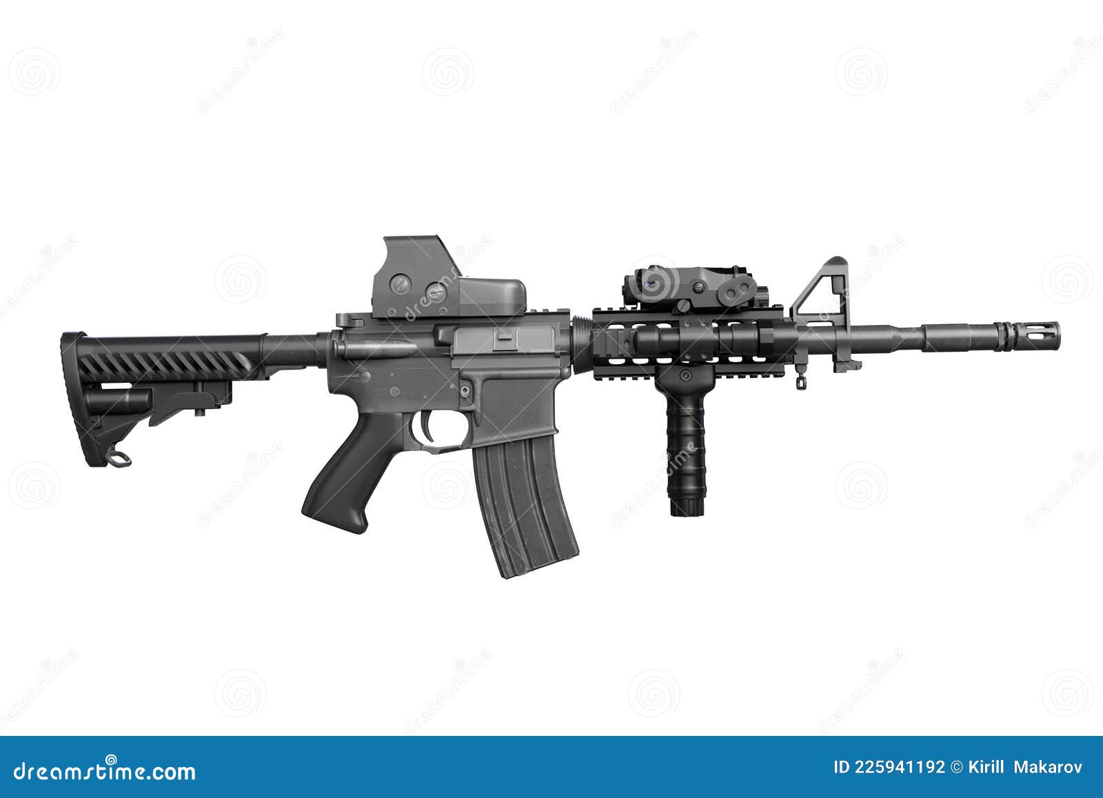 Side View of Automatic Rifle Isolated on White Background. 3D ...