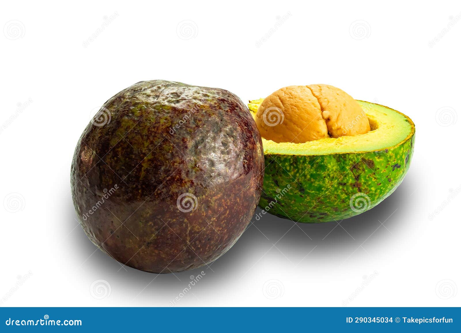 Side View of Avocado Fruit a Whole and a Half Isolated on White ...