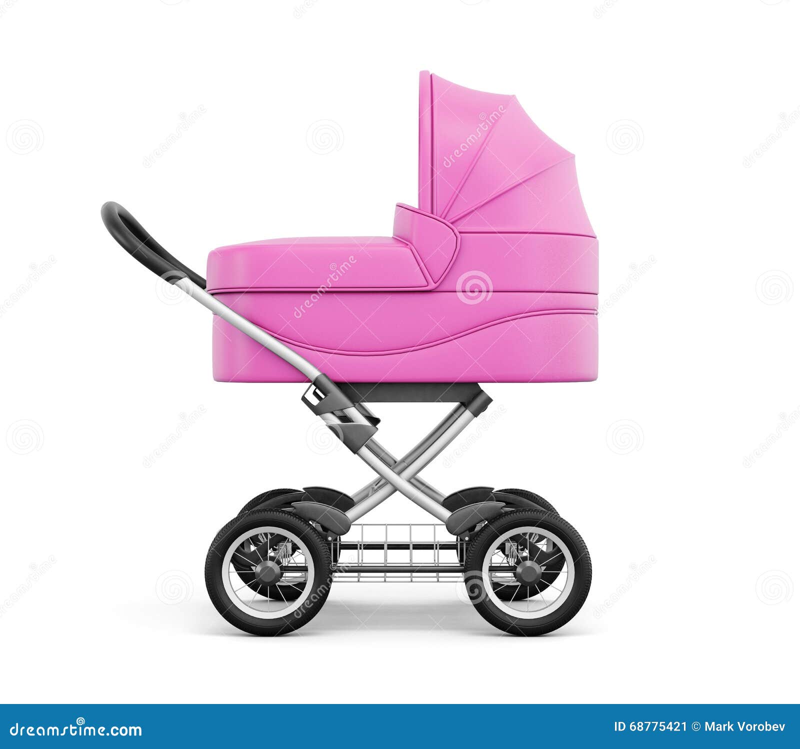 Side View of Baby Stroller on a White Background. 3d Rendering Stock ...