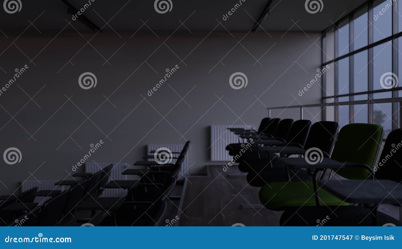 Side View of Back Rows Inside a Lecture Room in Low Light Stock ...
