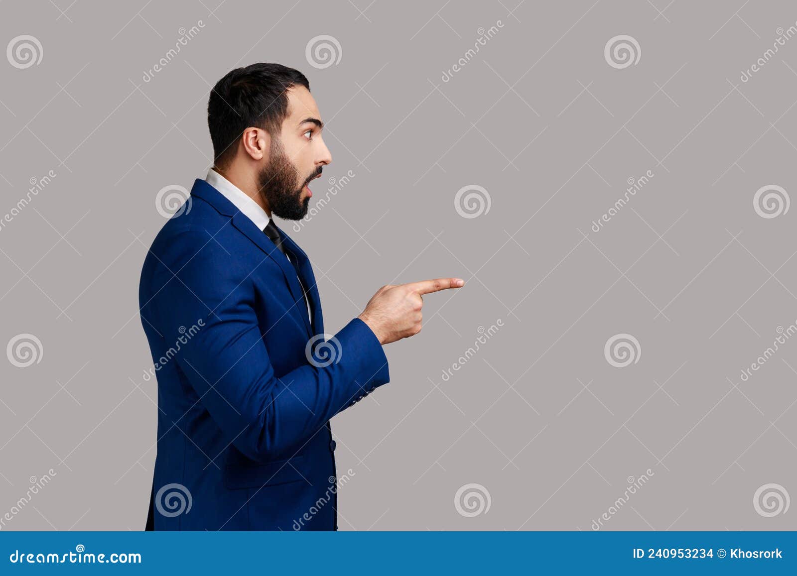 Side View of Bearded Man Looks at Camera with Surprised Amazed ...