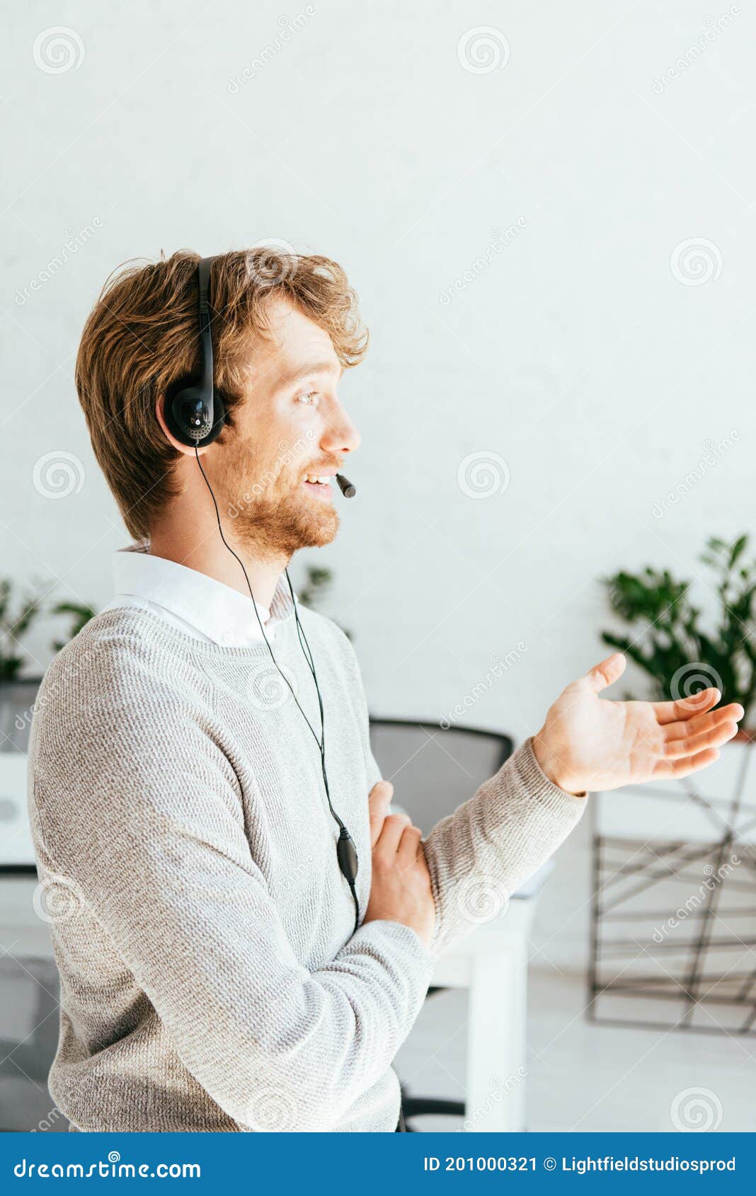 Side View of Bearded Operator Gesturing Stock Image - Image of profile ...