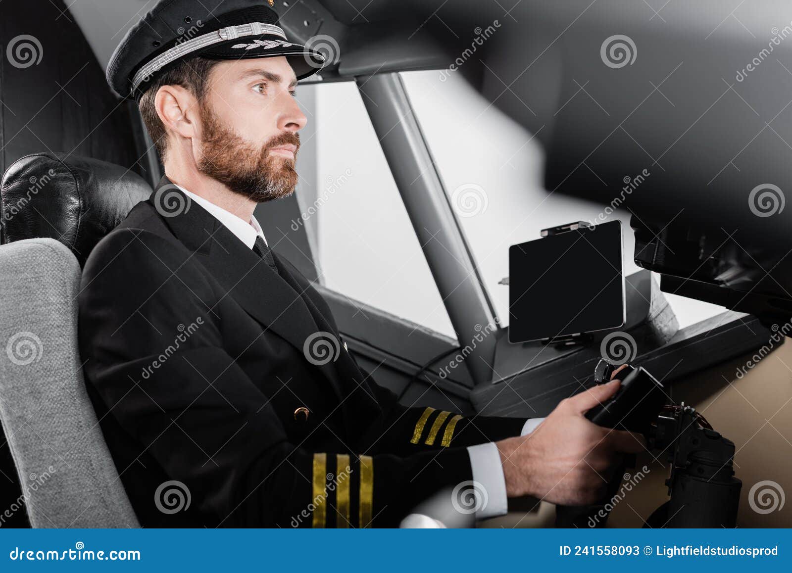 Side View of Bearded Pilot in Stock Image - Image of cockpit, piloting ...
