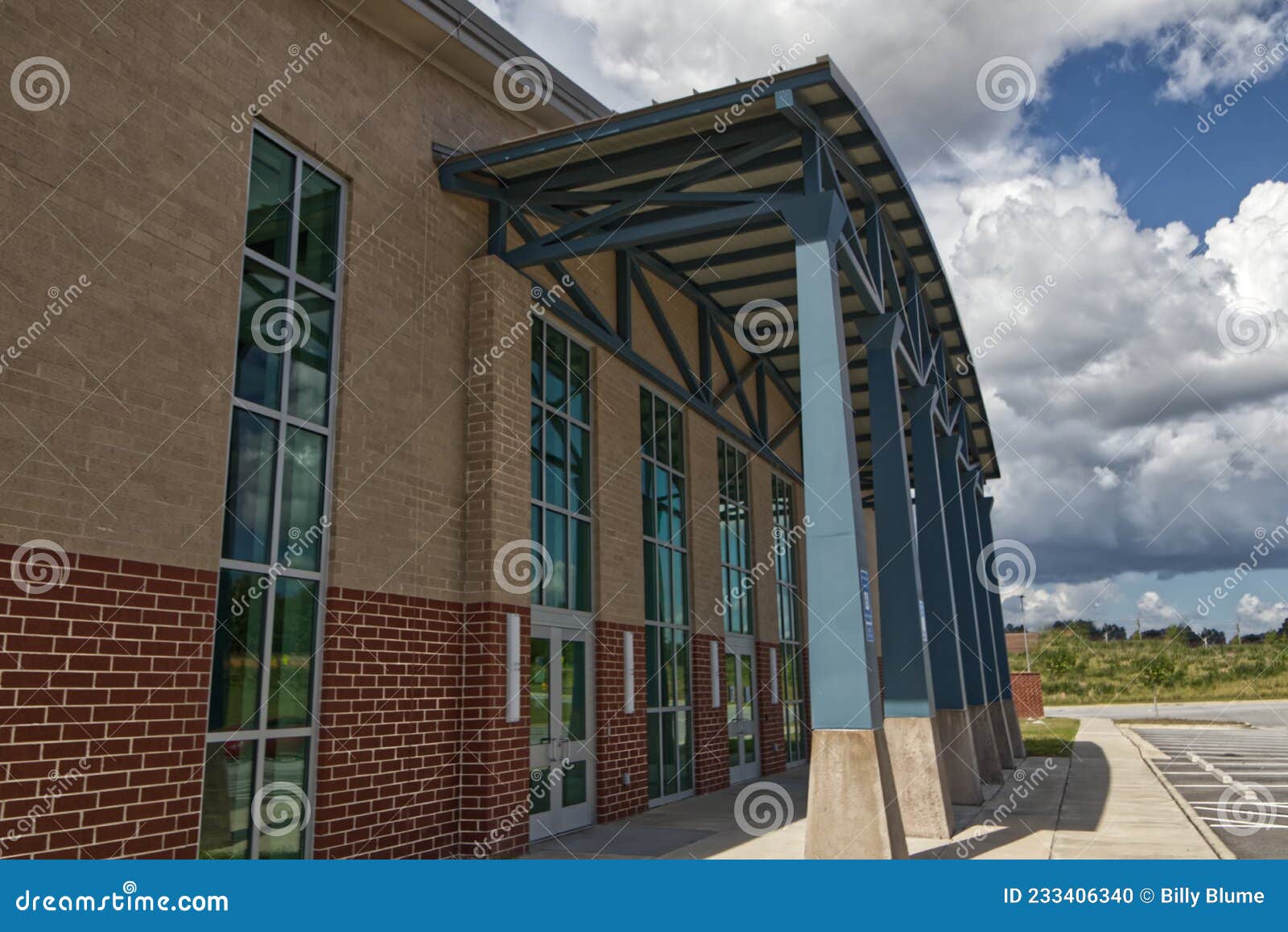 Side View of a Beautiful Modern Brick Building Entrance Stock Photo ...