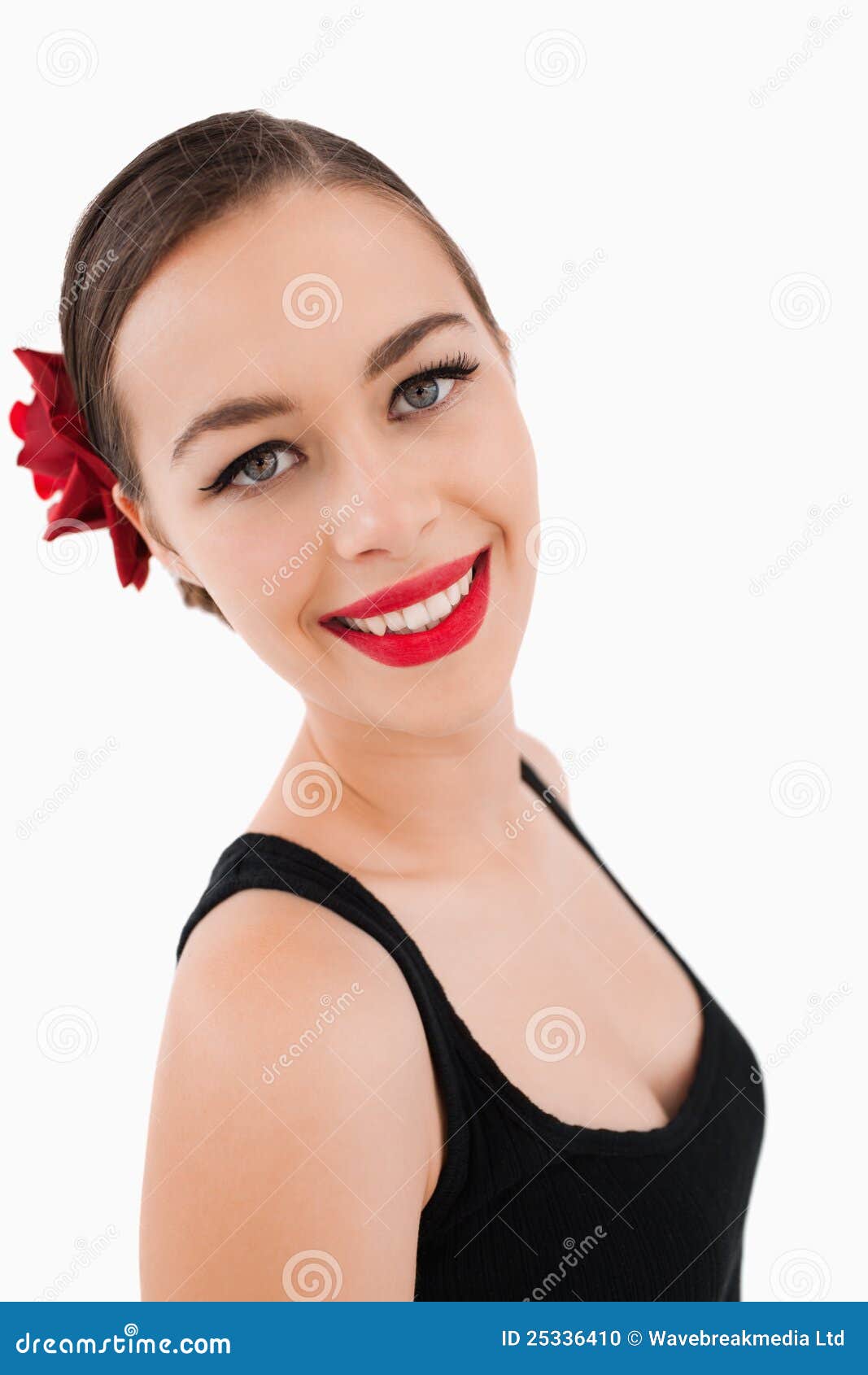 Side View of Beautiful Smiling Woman Stock Photo - Image of hair ...