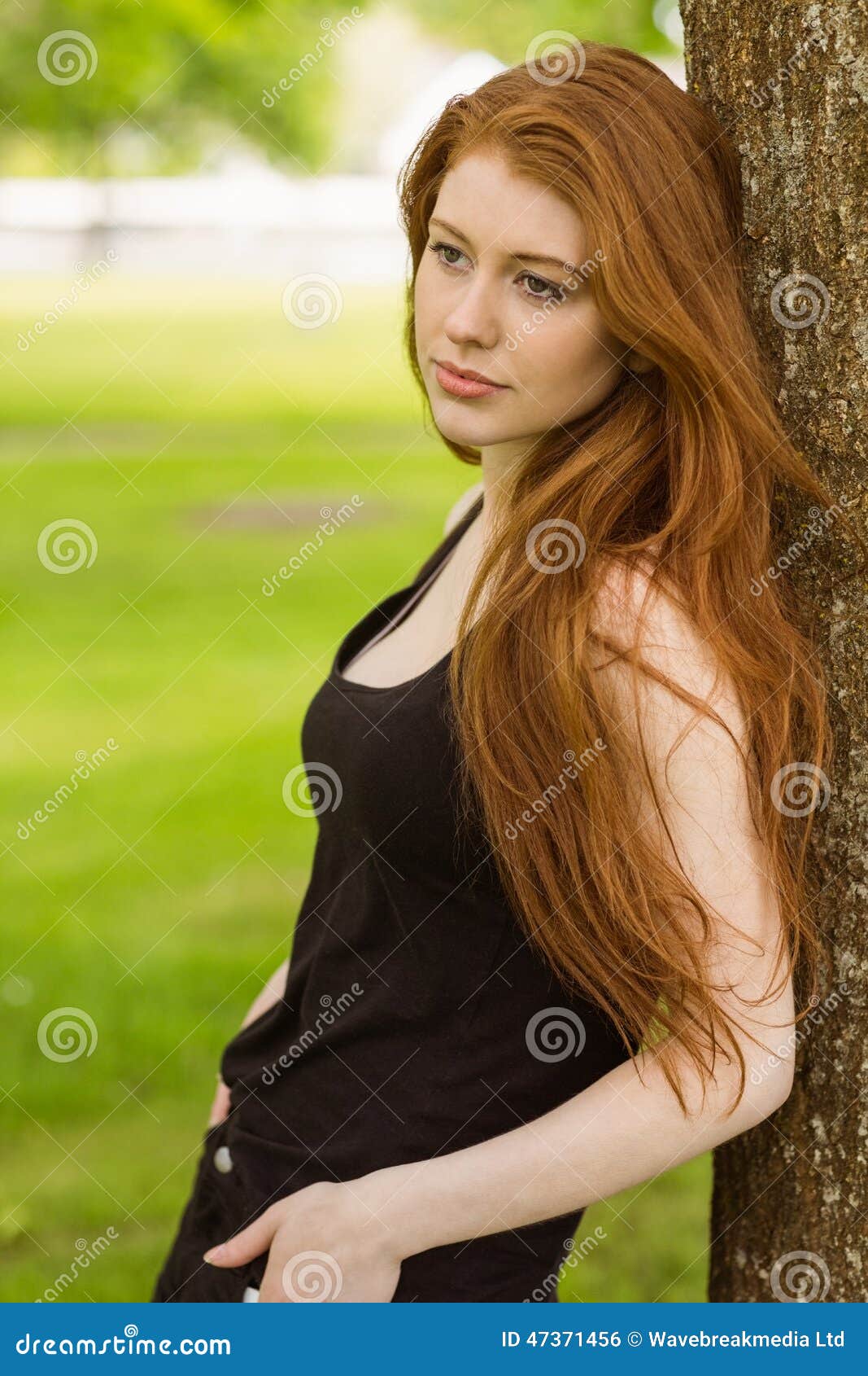 Side View of Beautiful Woman in Park Stock Photo - Image of woman ...