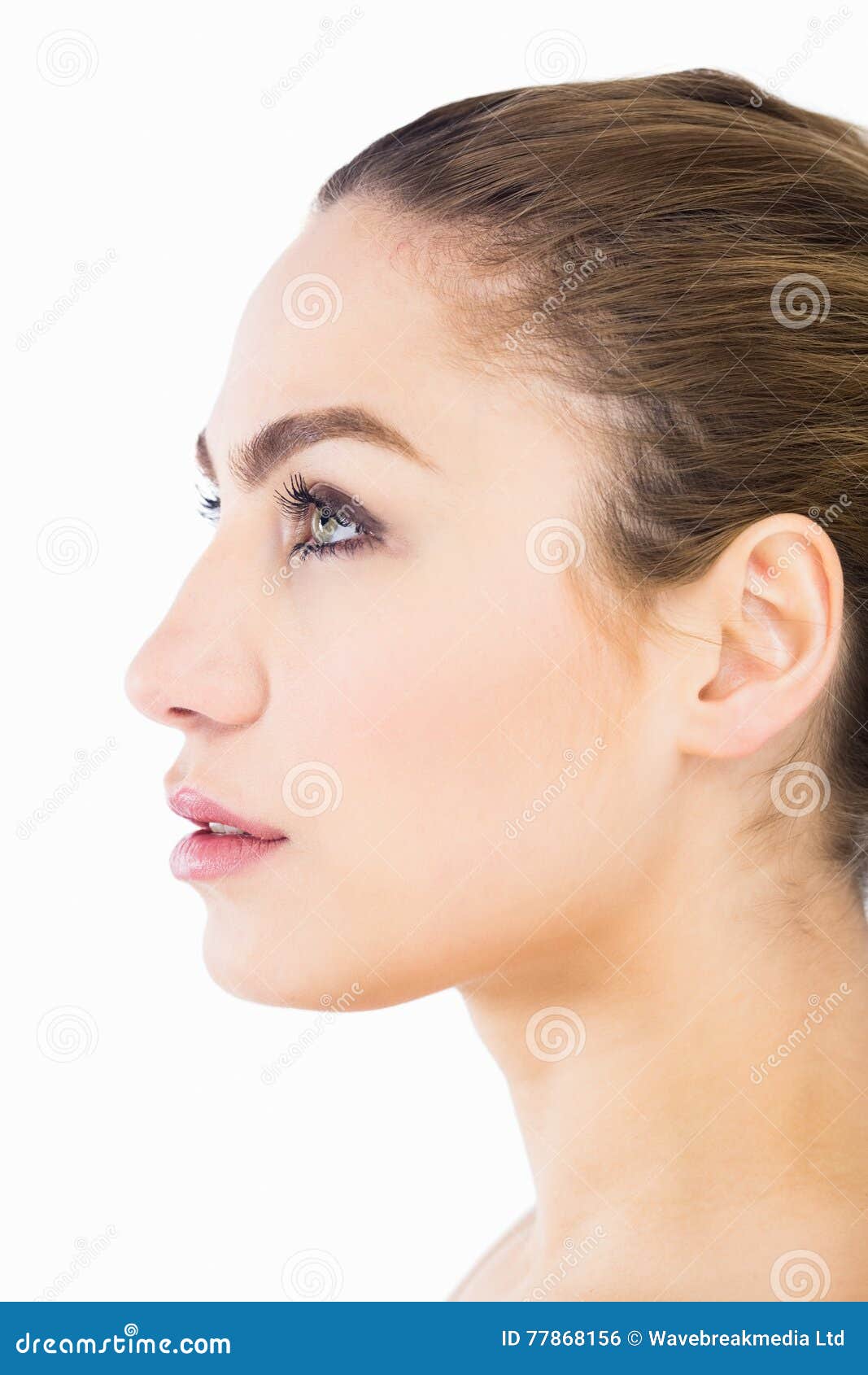 Side View of Beautiful Woman Posing Against White Background Stock ...