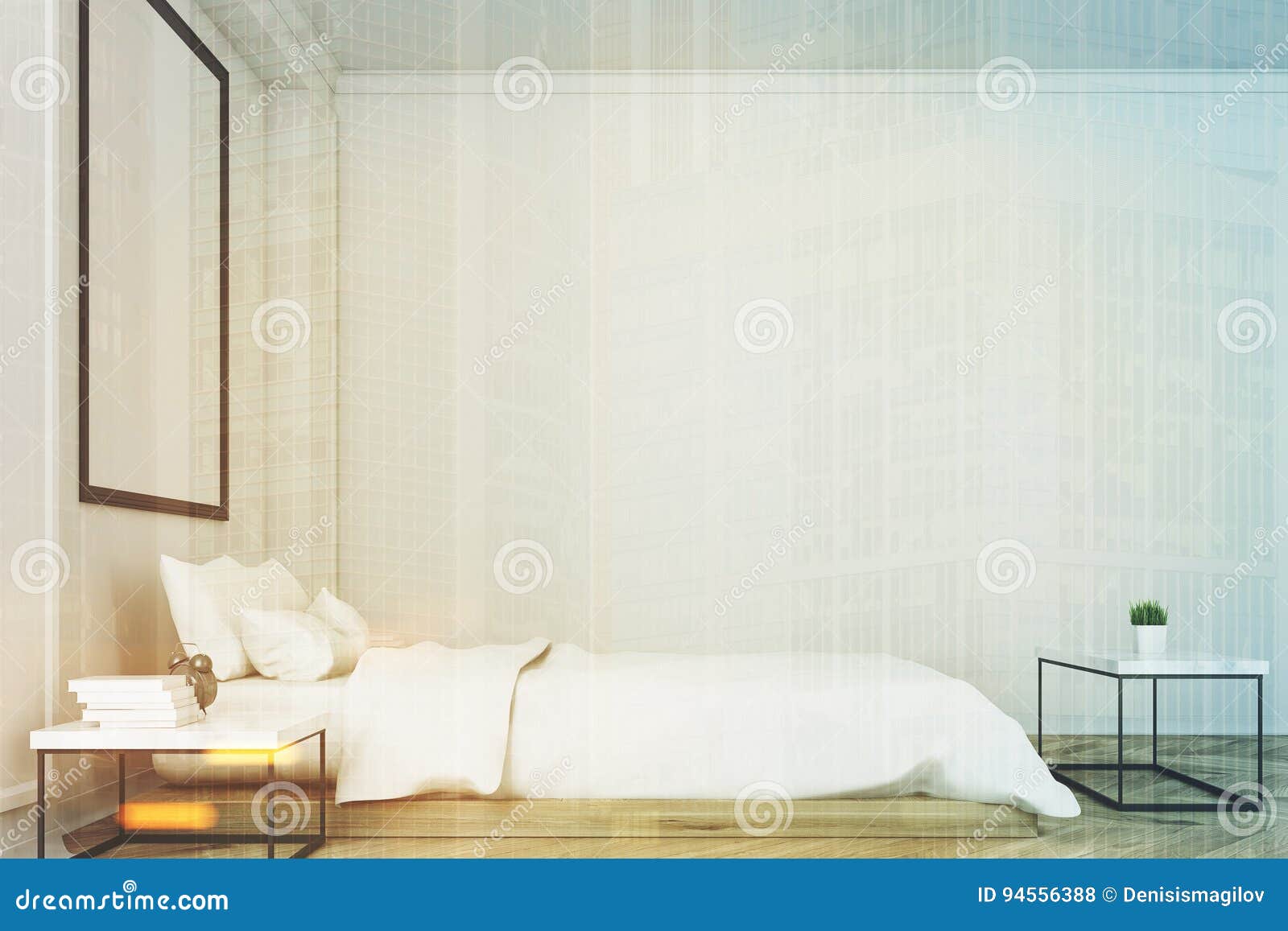 Side View of a Bedroom with Poster Toned Stock Illustration ...