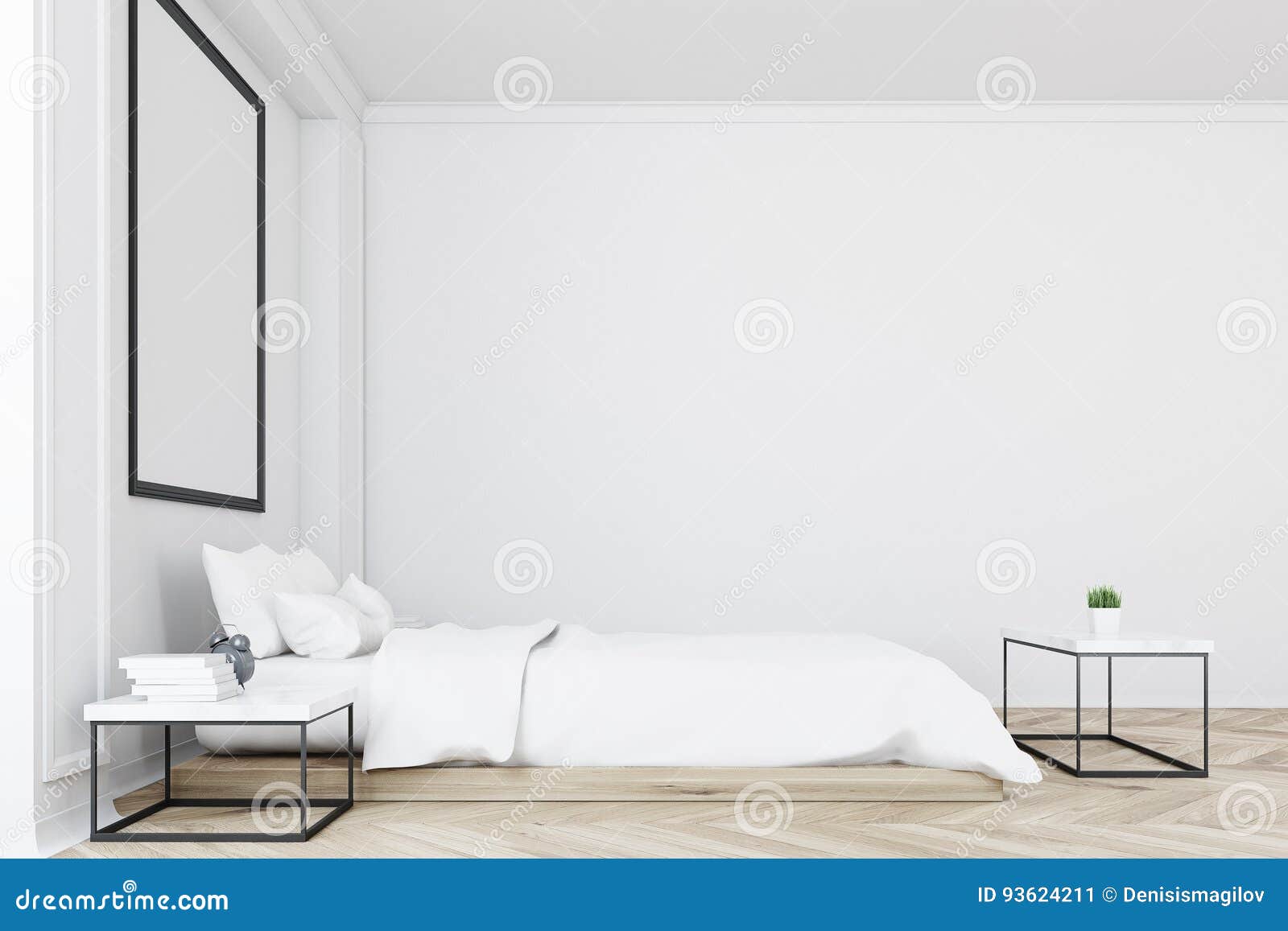 Side View of a Bedroom with Poster Stock Illustration - Illustration of ...