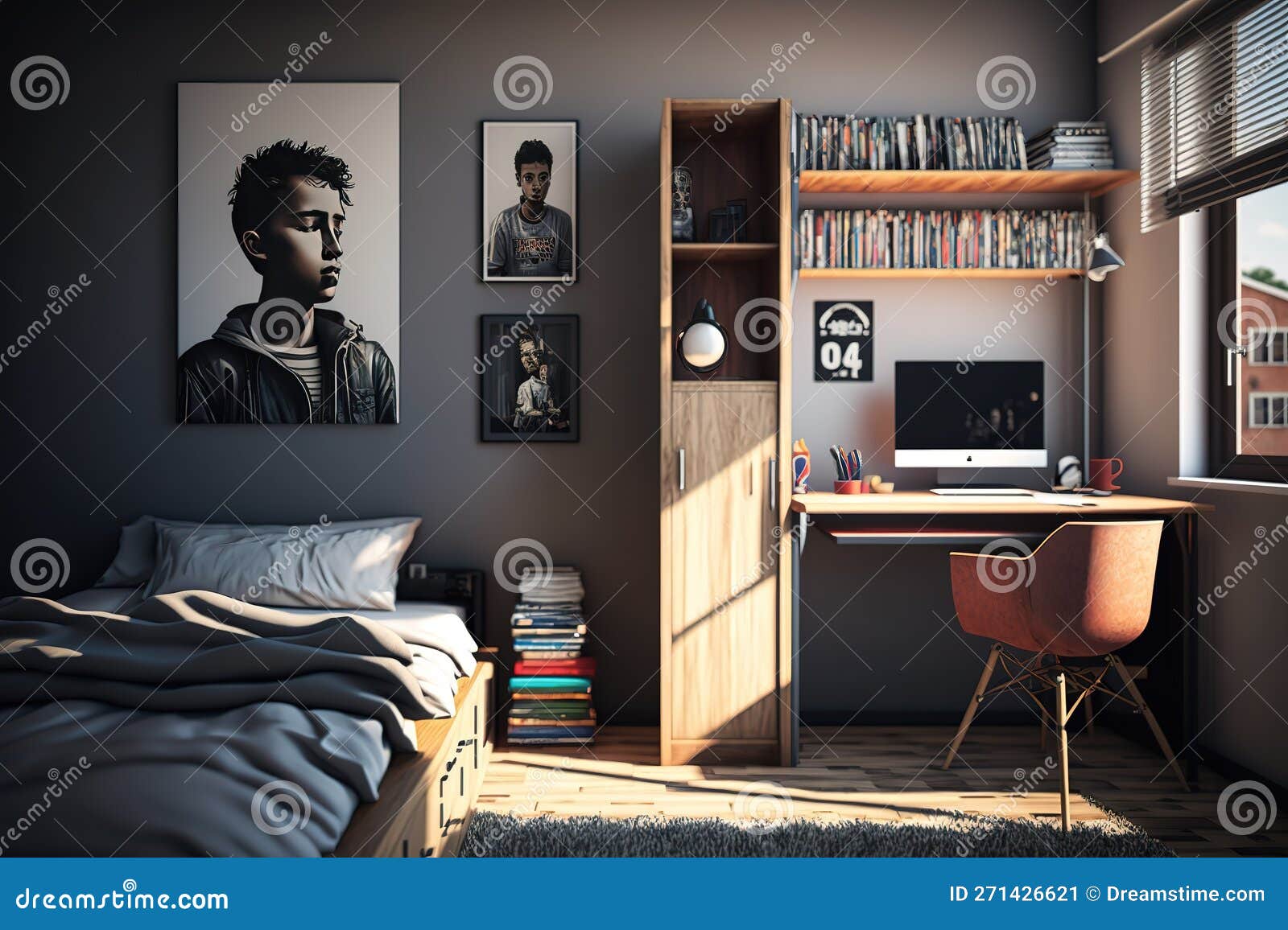 Side View of Bedroom with Study Corner Stock Illustration ...
