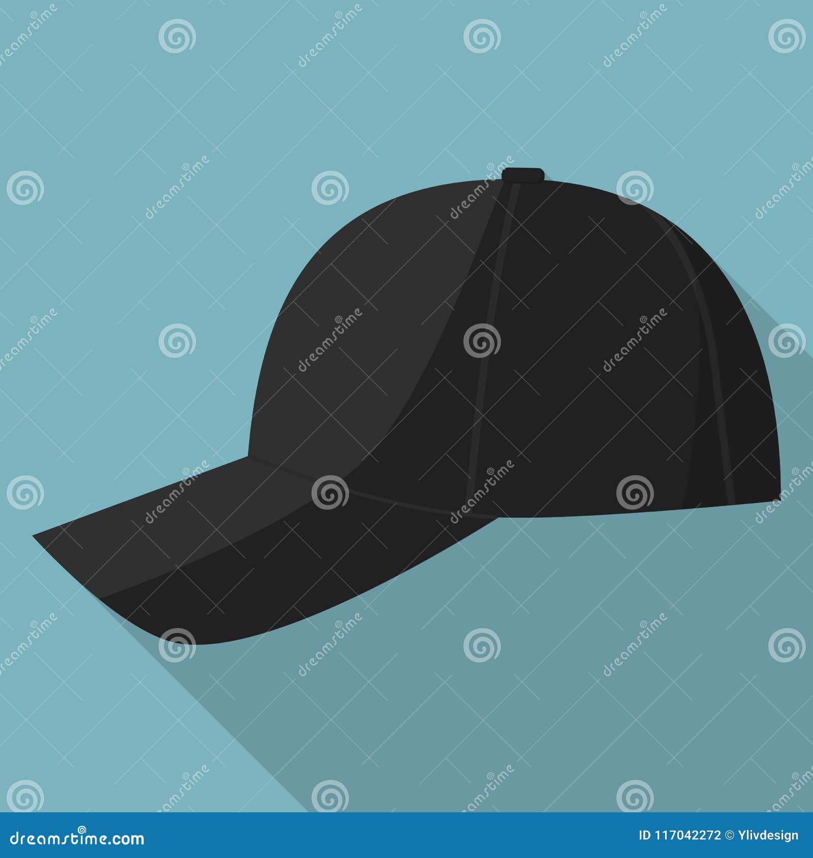 Side View of Black Baseball Cap Icon, Flat Style Stock Vector ...