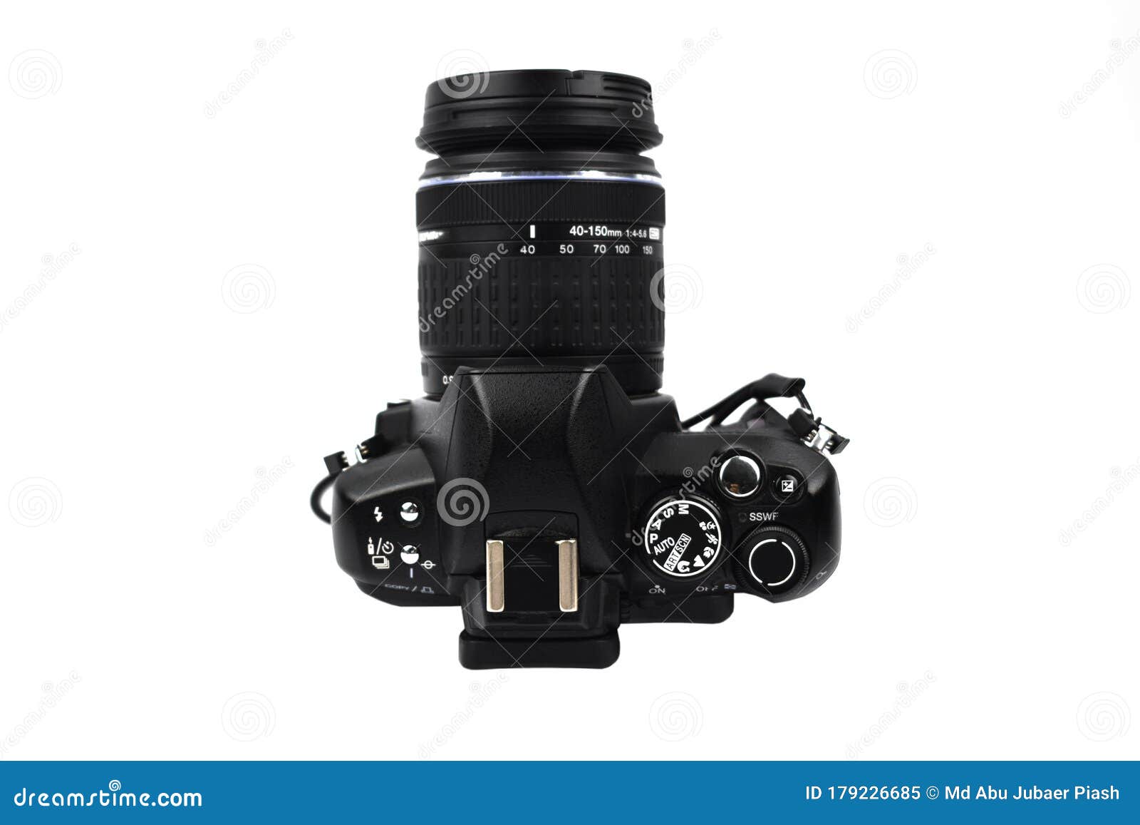 Side View of a Black Colored Camera with Lens Attached To it on a White ...