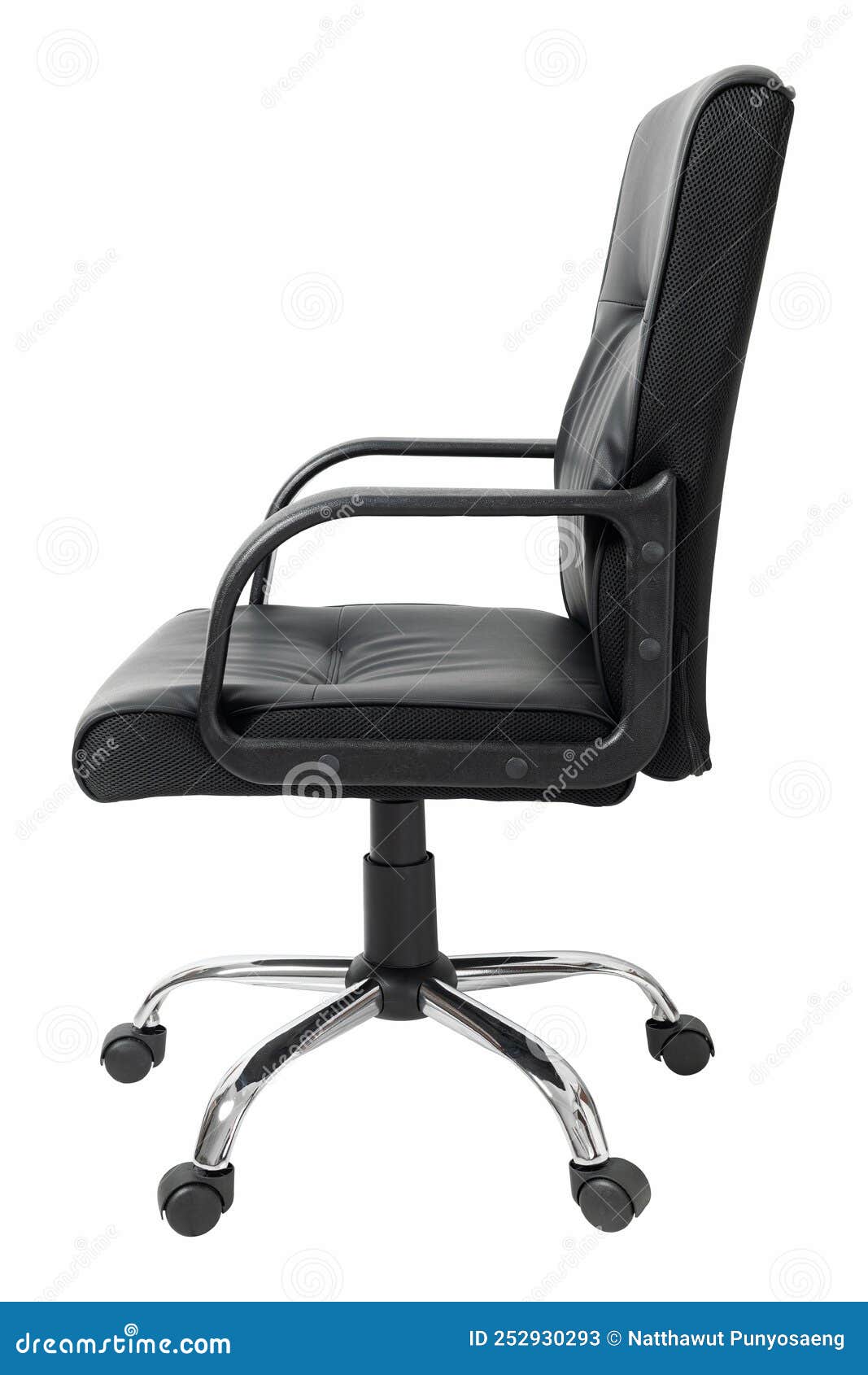 Side View of Black Leather Office Chair Isolated on White Stock Image ...