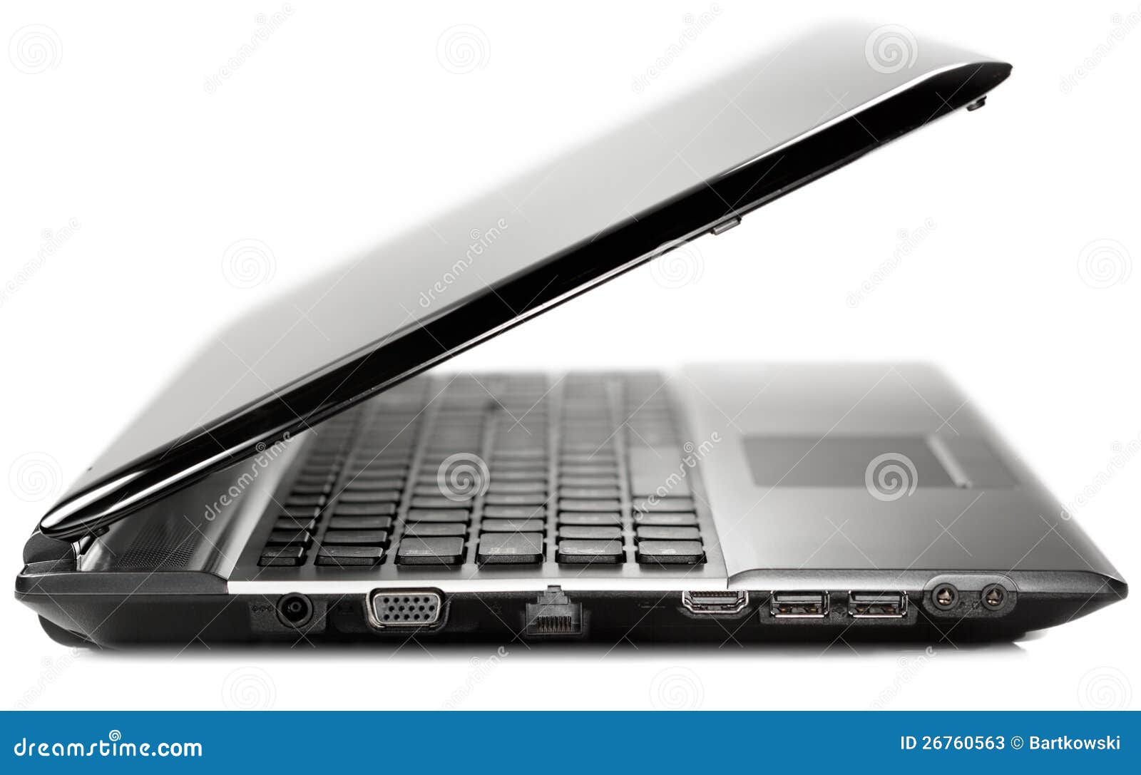 Side View Of A Black Modern Laptop On A White Back Stock Photos - Image ...