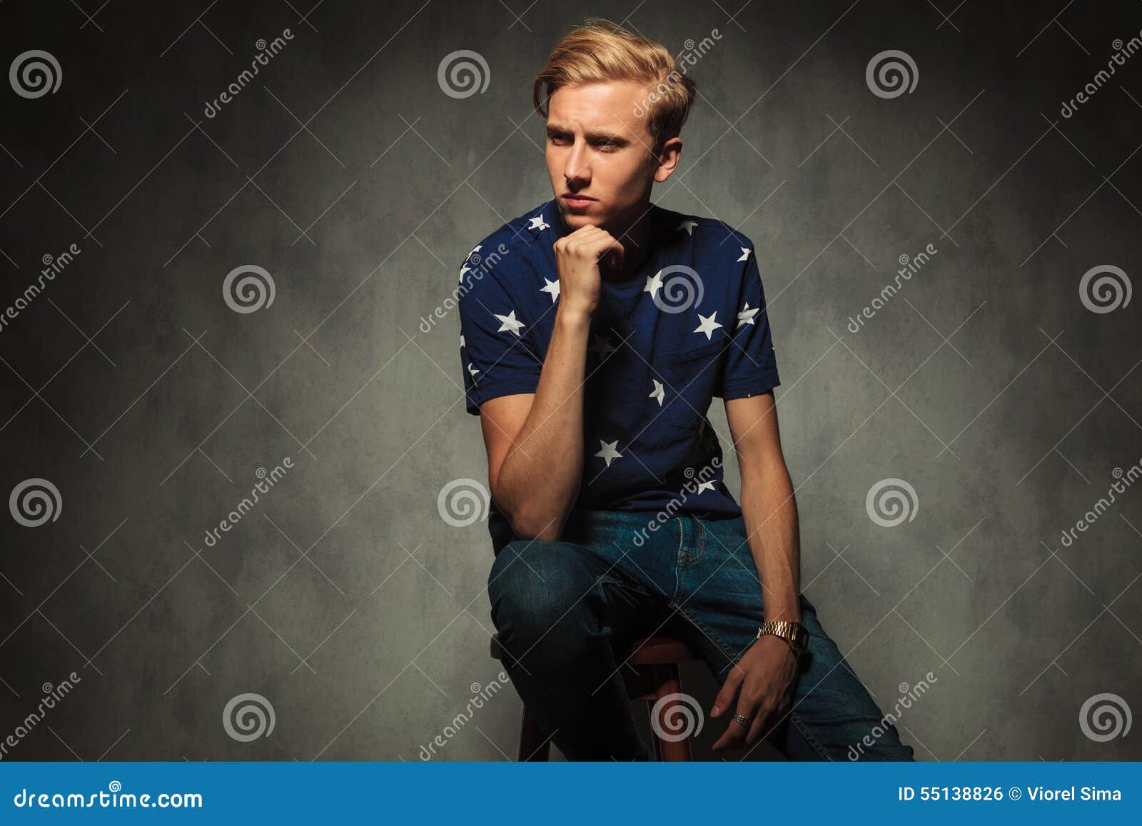 Side View of a Blond Man Thinking Stock Photo - Image of away, blond ...