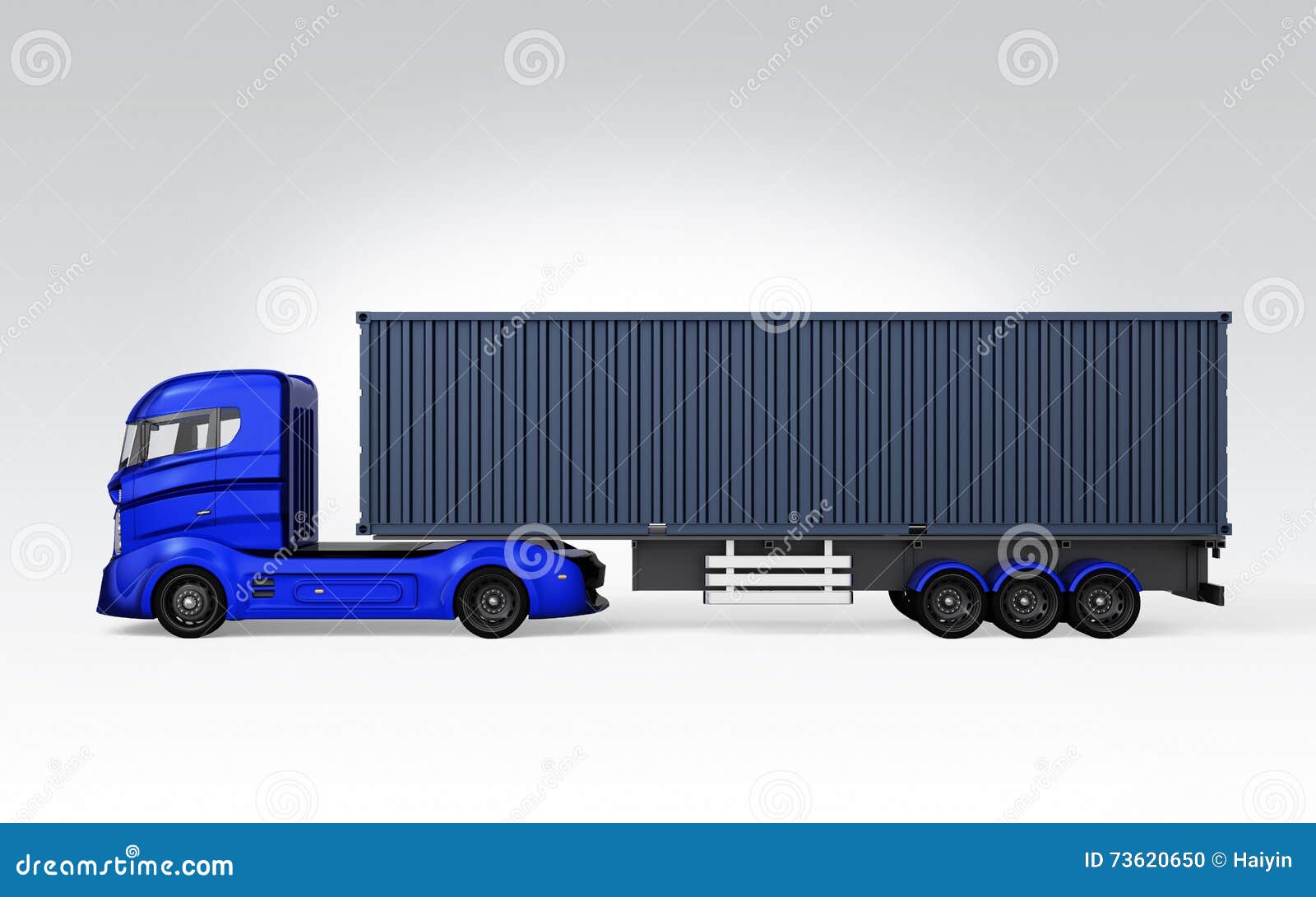 Side View Of Blue Container Truck Isolated On Gray Background Stock ...