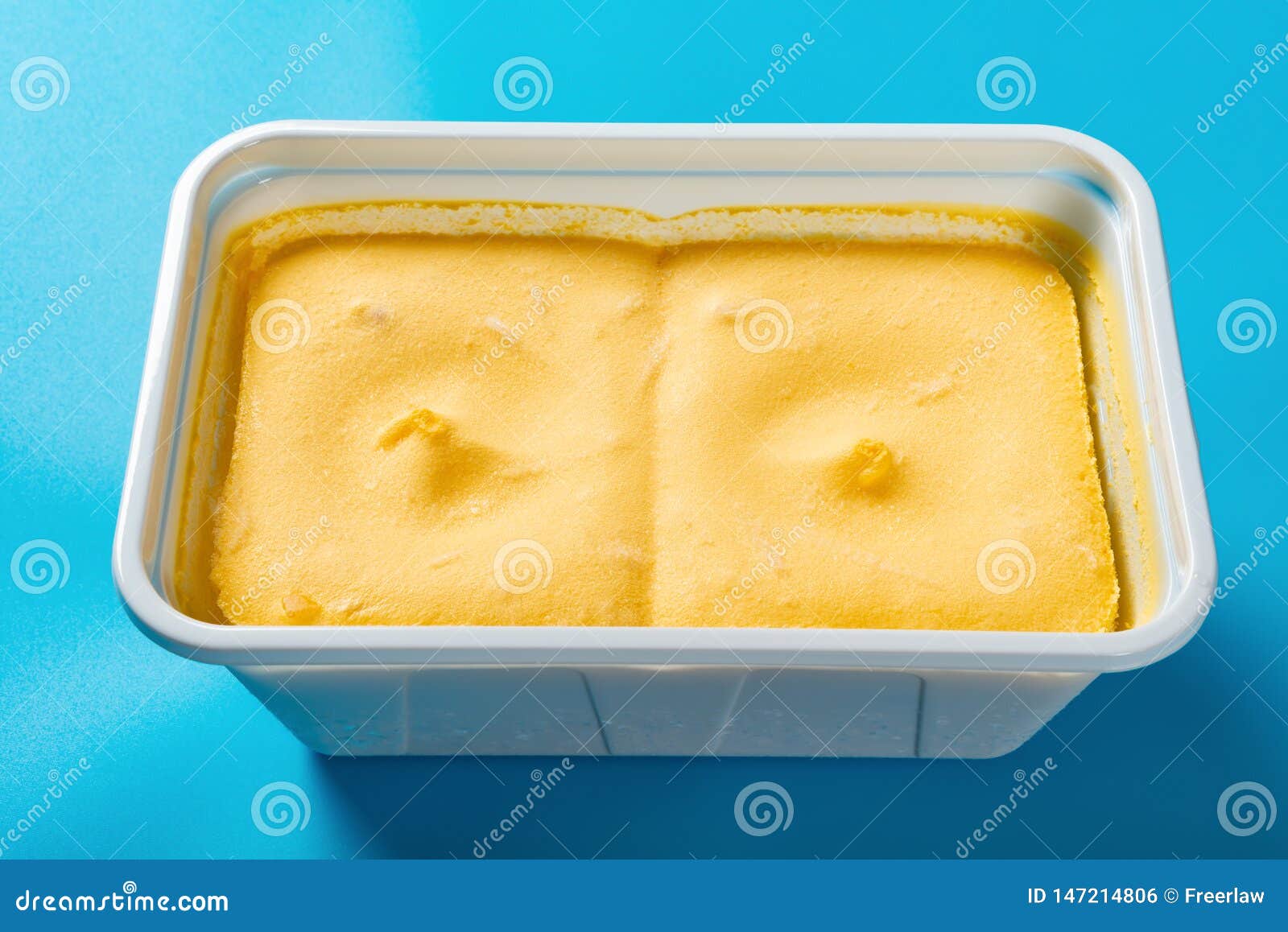 Box of Mango Flavor Ice Cream on Blue Background Stock Photo - Image of ...