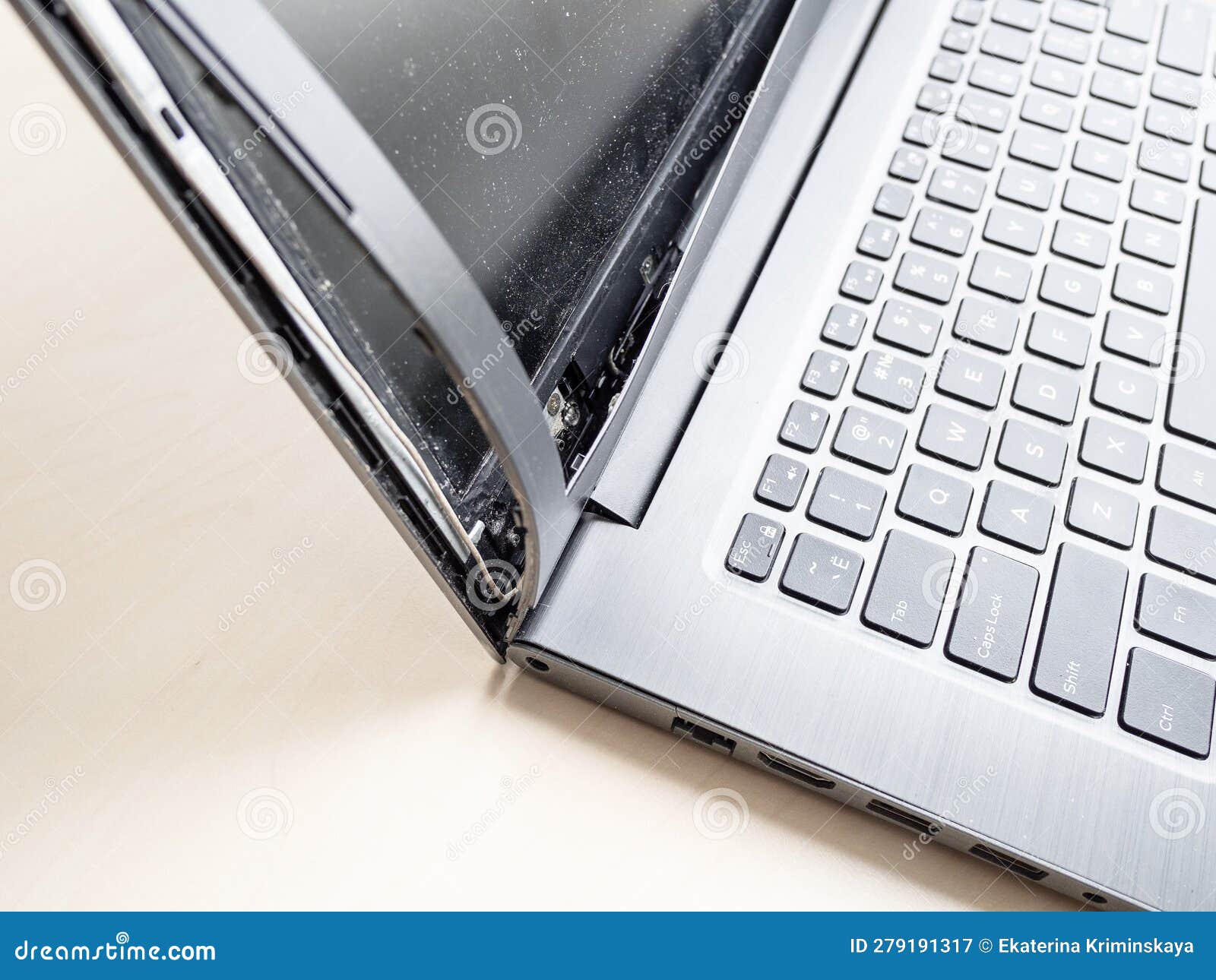 Side View of Broken Screen Frame of Old Laptop Stock Image - Image of ...