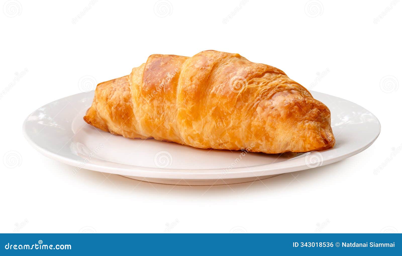 Side View of Brown Croissant on White Plate Isolated on White ...