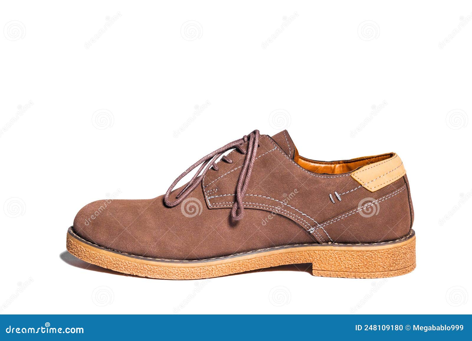 Side View of Brown Shoe with Laces Isolated on a White Background Stock ...