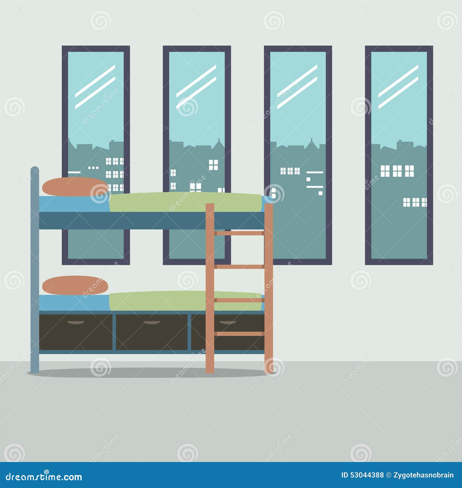Side View of Bunk Bed with Four Glass Windows Stock Vector ...