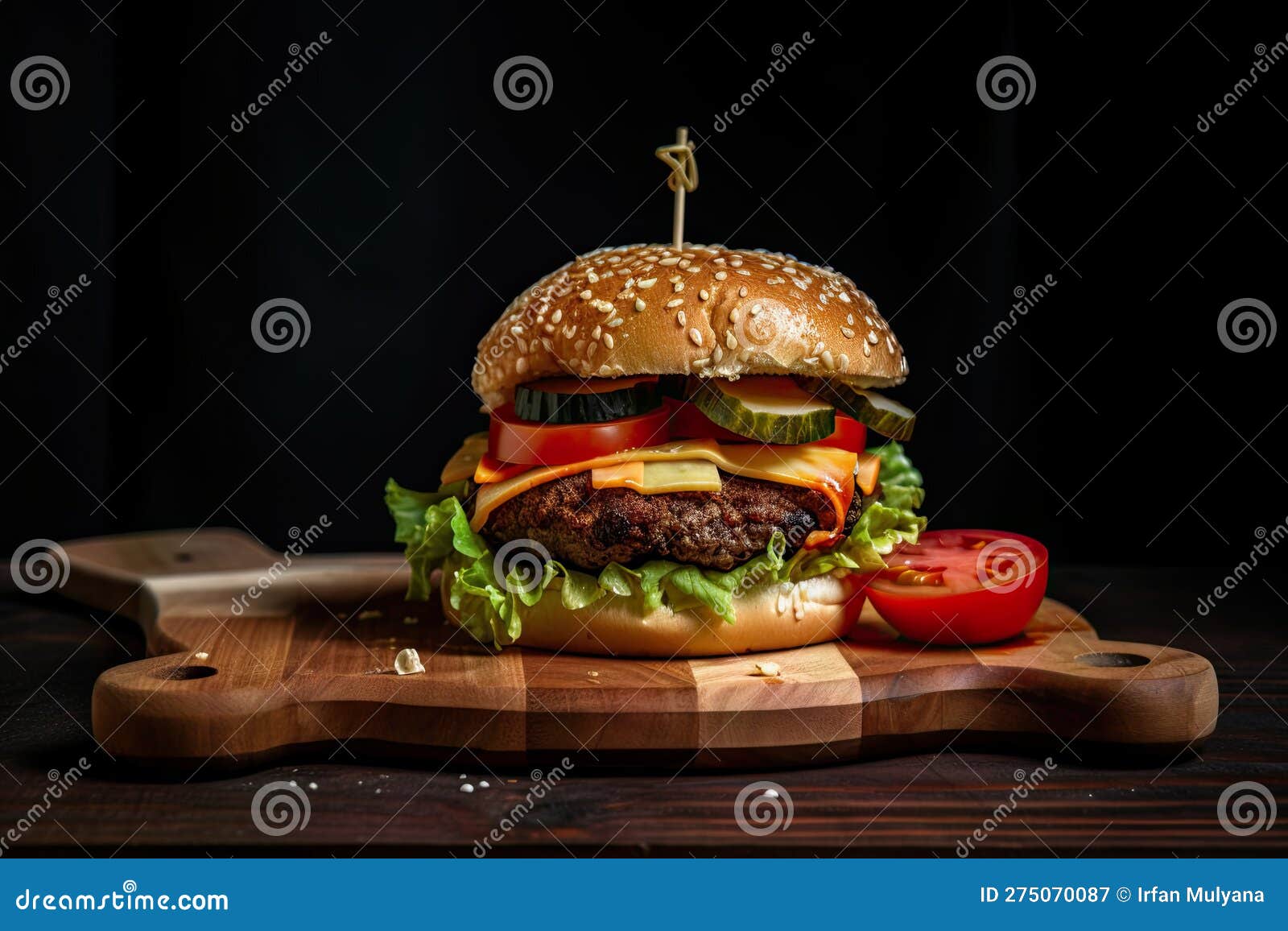 Side View of Burger on Tray with Dark Background Stock Illustration ...