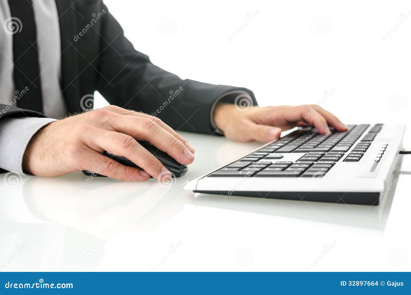 Side View of Business Man Using Computer Stock Photo - Image of mouse ...