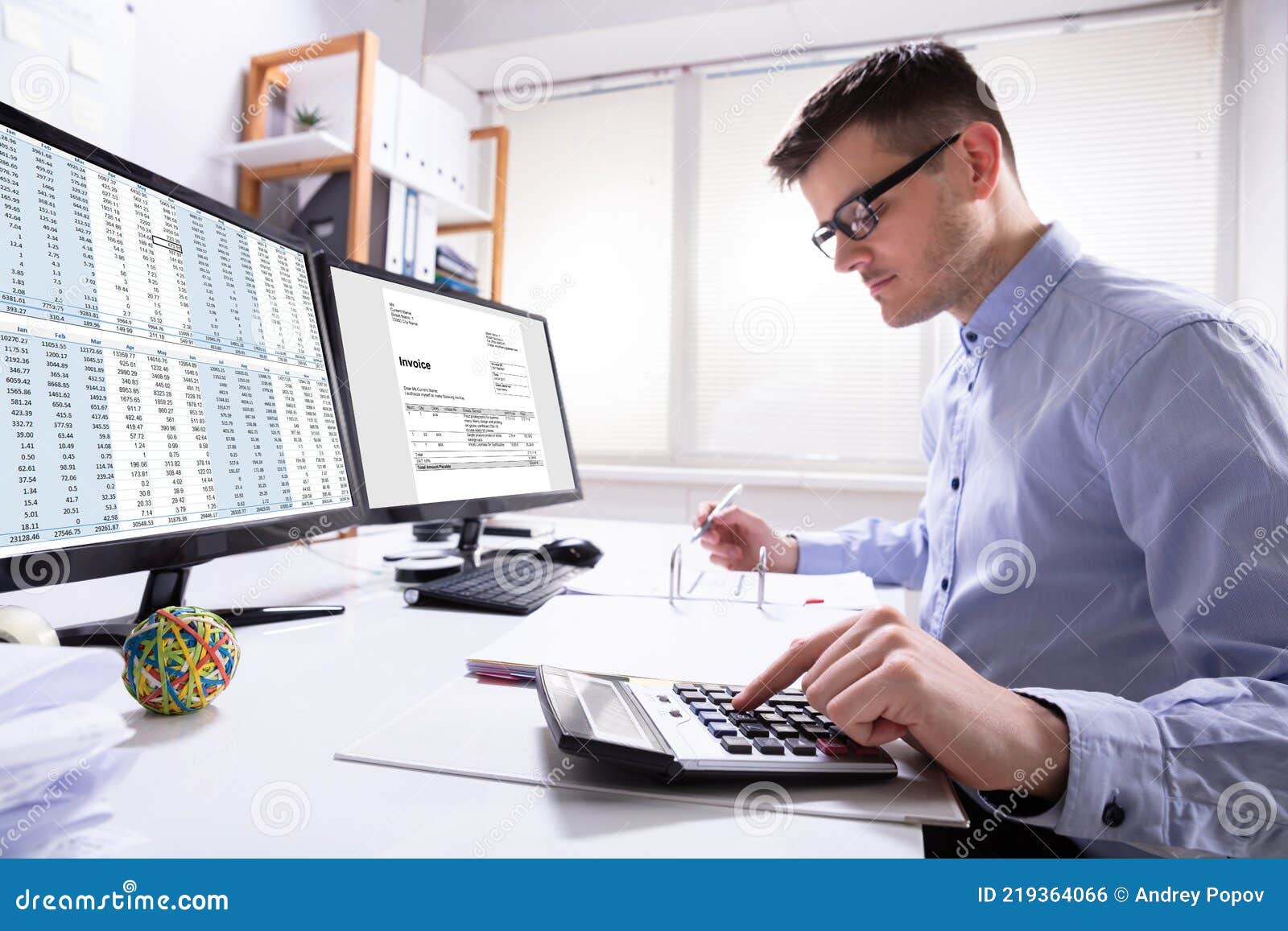 Businessman Calculating Invoice in Office Stock Photo - Image of ... Businessman Calculating Invoice in Office Stock Photo - Image of ...
