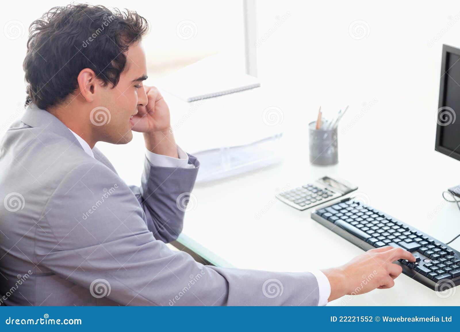 Side View of Businessman Typing on His Keyboard Stock Photo - Image of ...