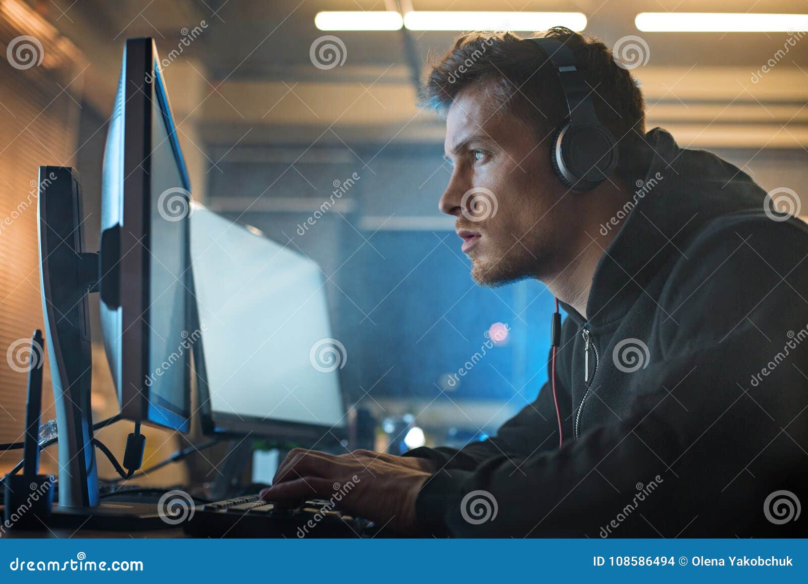 Serious Software Specialist Typing in Gadget Stock Photo - Image of ...