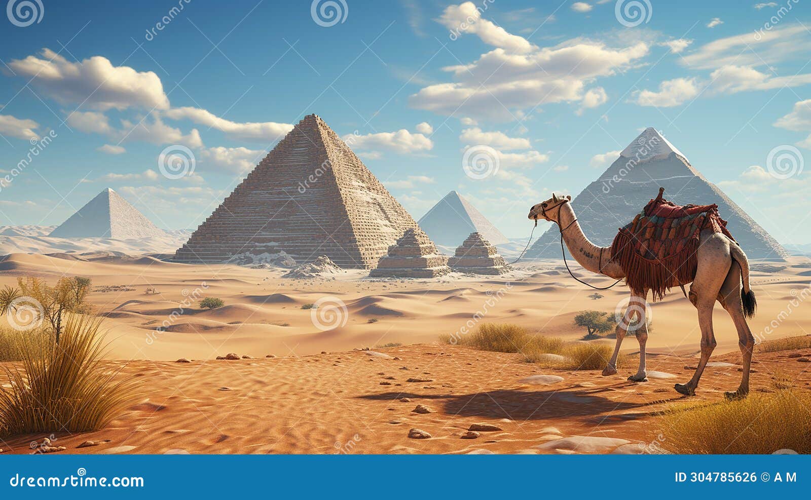 Side View of a Camel in Egypt with Pyramids in Background, Tourism ...