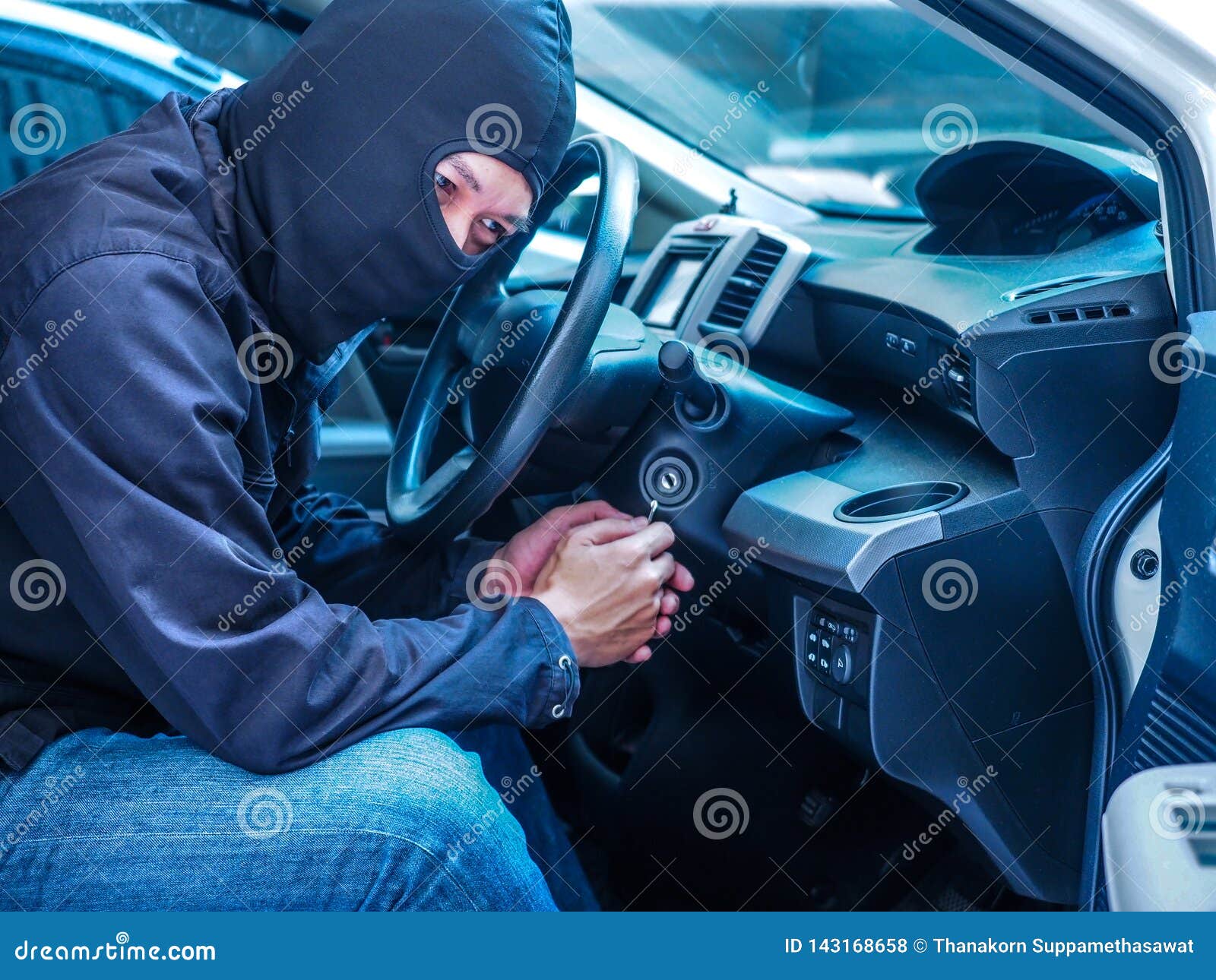 Side View of Car Thief in Action Stock Photo - Image of break, people ...
