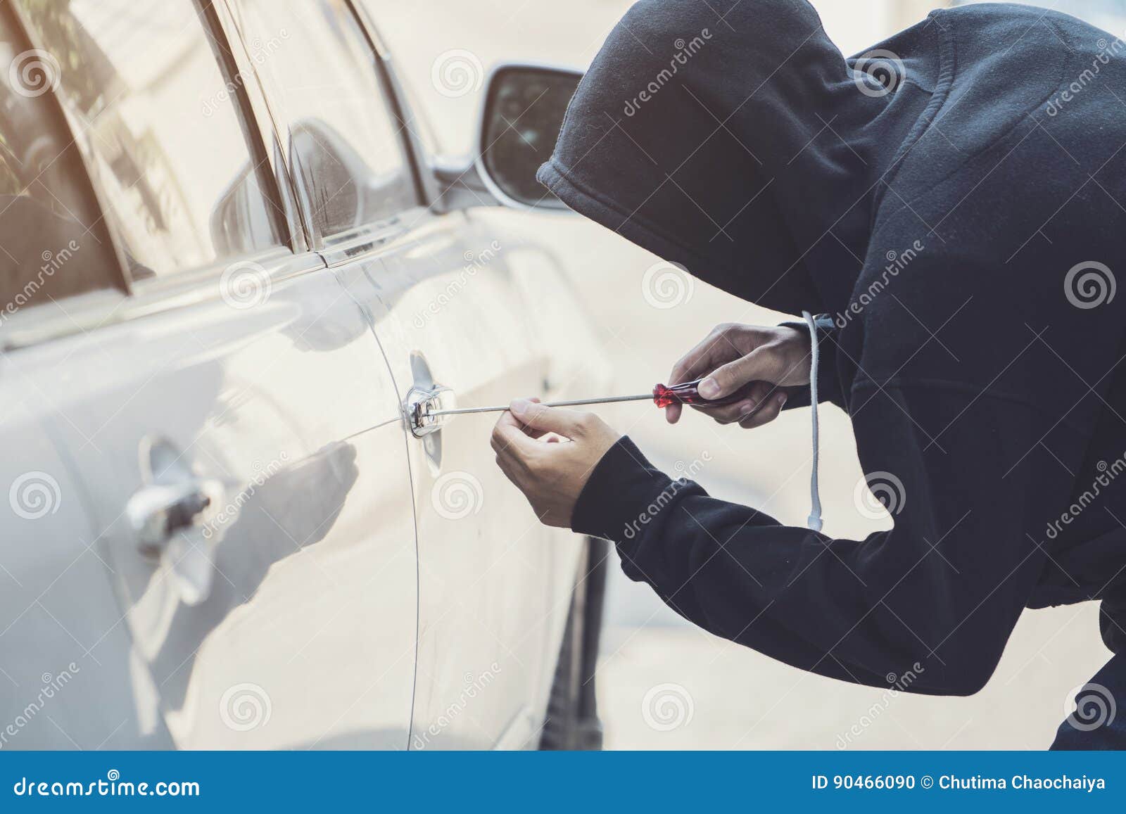 Side View of Car Thief in Action Stock Photo - Image of robber, people ...